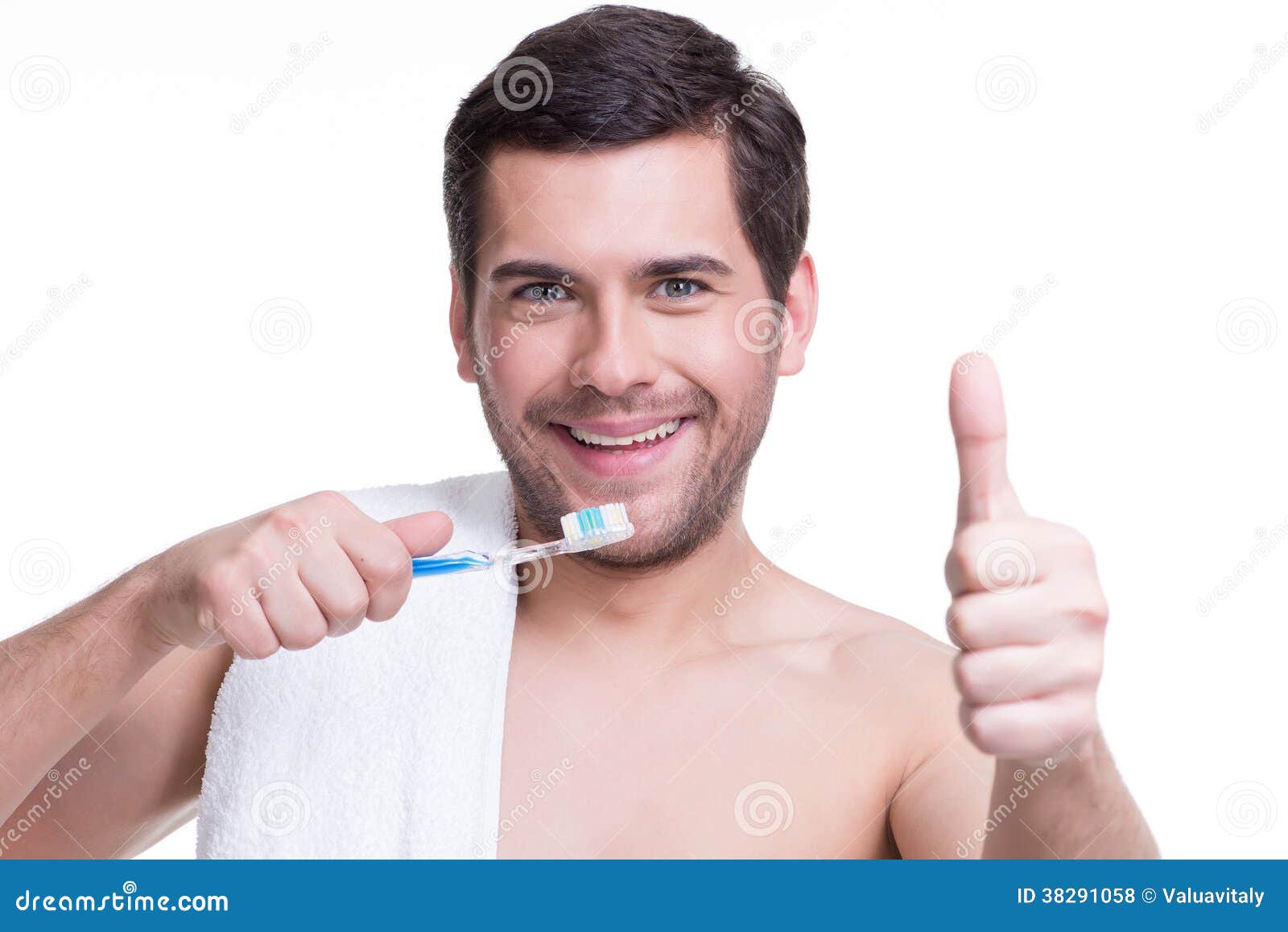 Smiling Young Man with a Toothbrush. Stock Photo - Image of caucasian ...