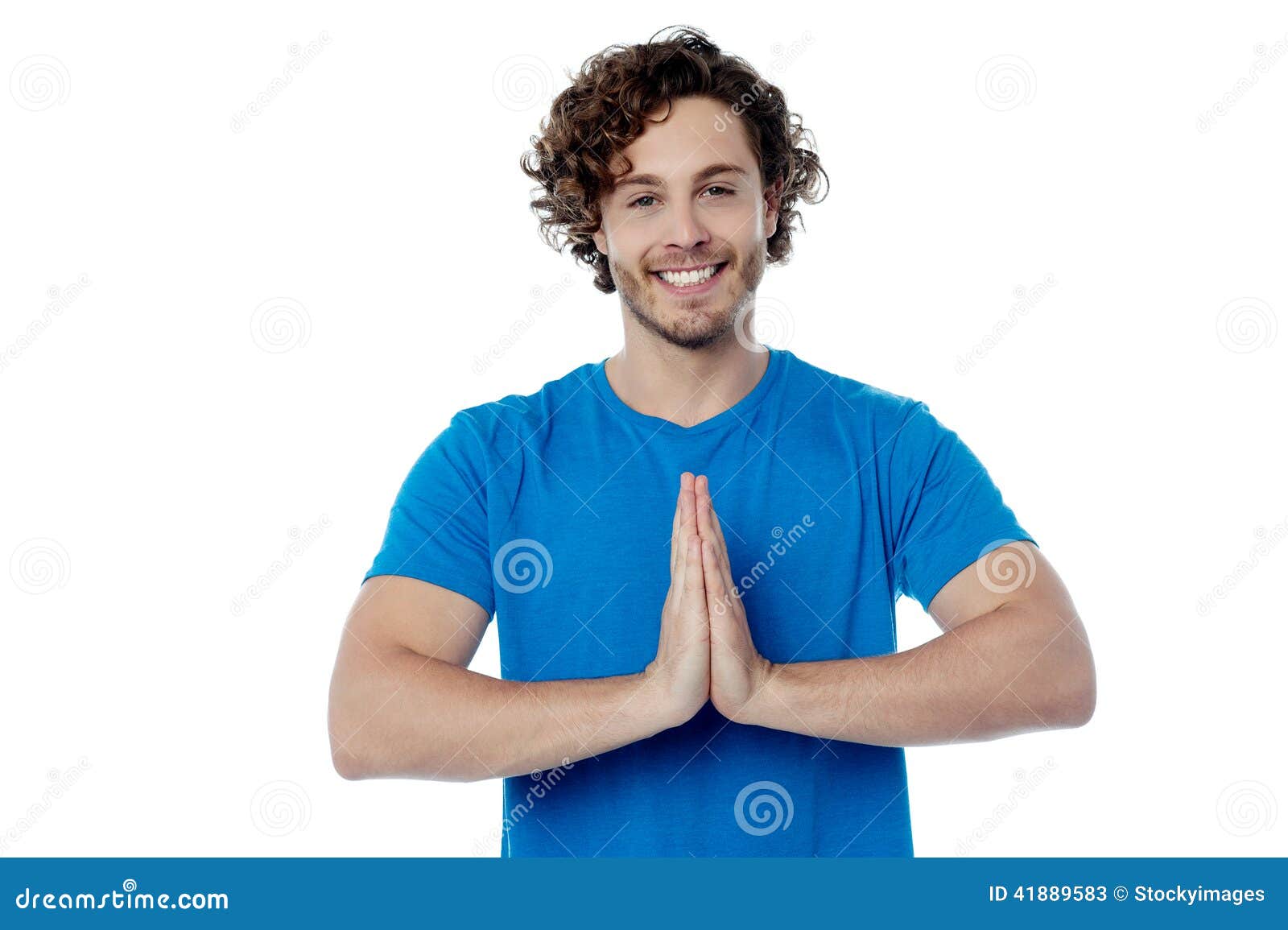 Smiling Young Man in Welcome Gesture Stock Image - Image of standing ...