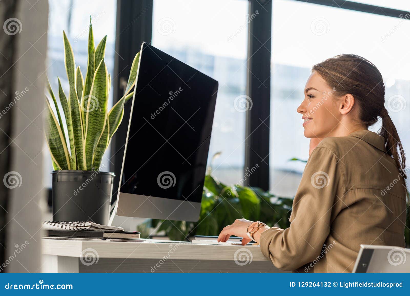 Smiling Young Manageress Working Stock Photo - Image of person, work ...