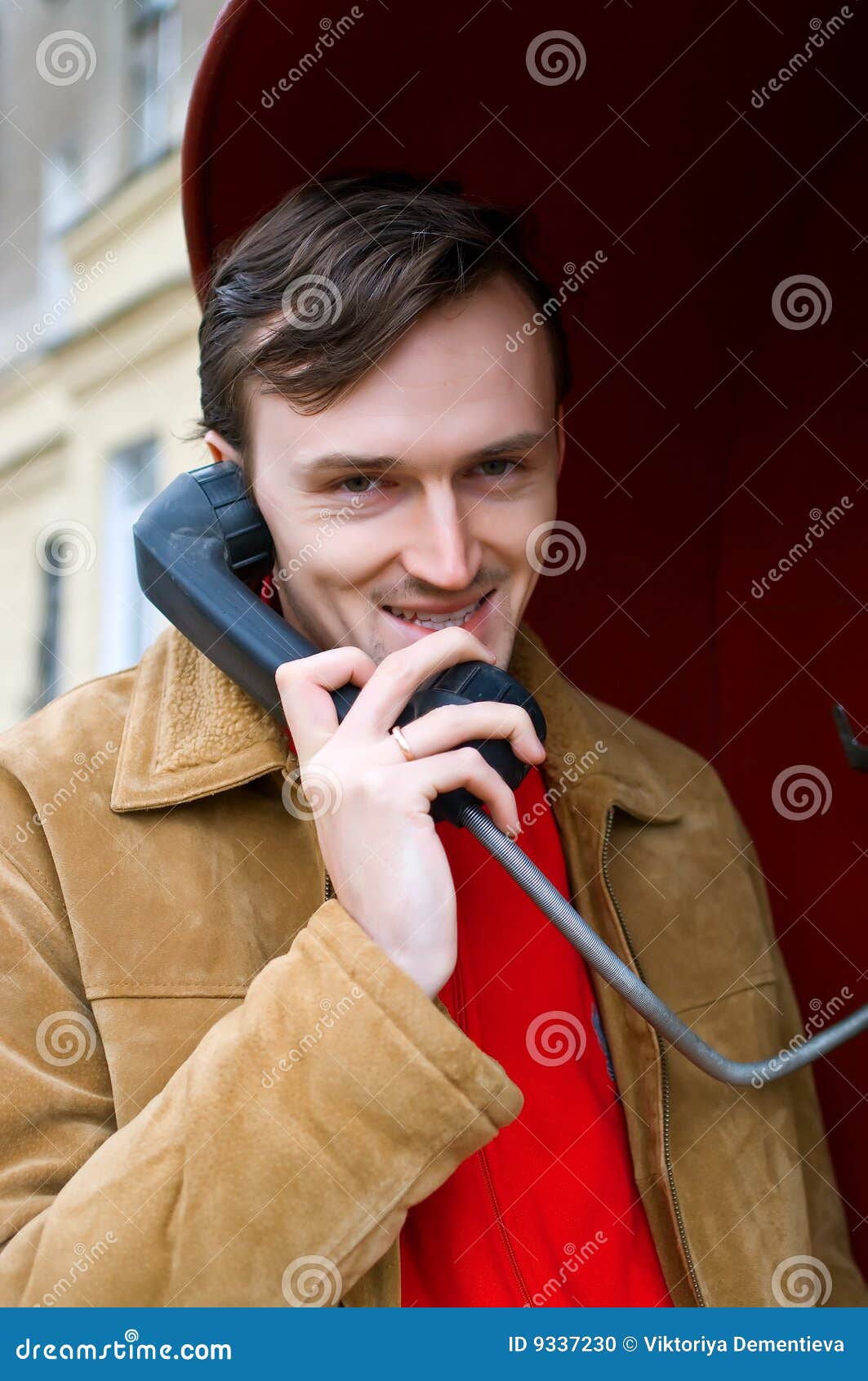 Smiling Young Men Speaking by Phone Stock Photo - Image of european ...