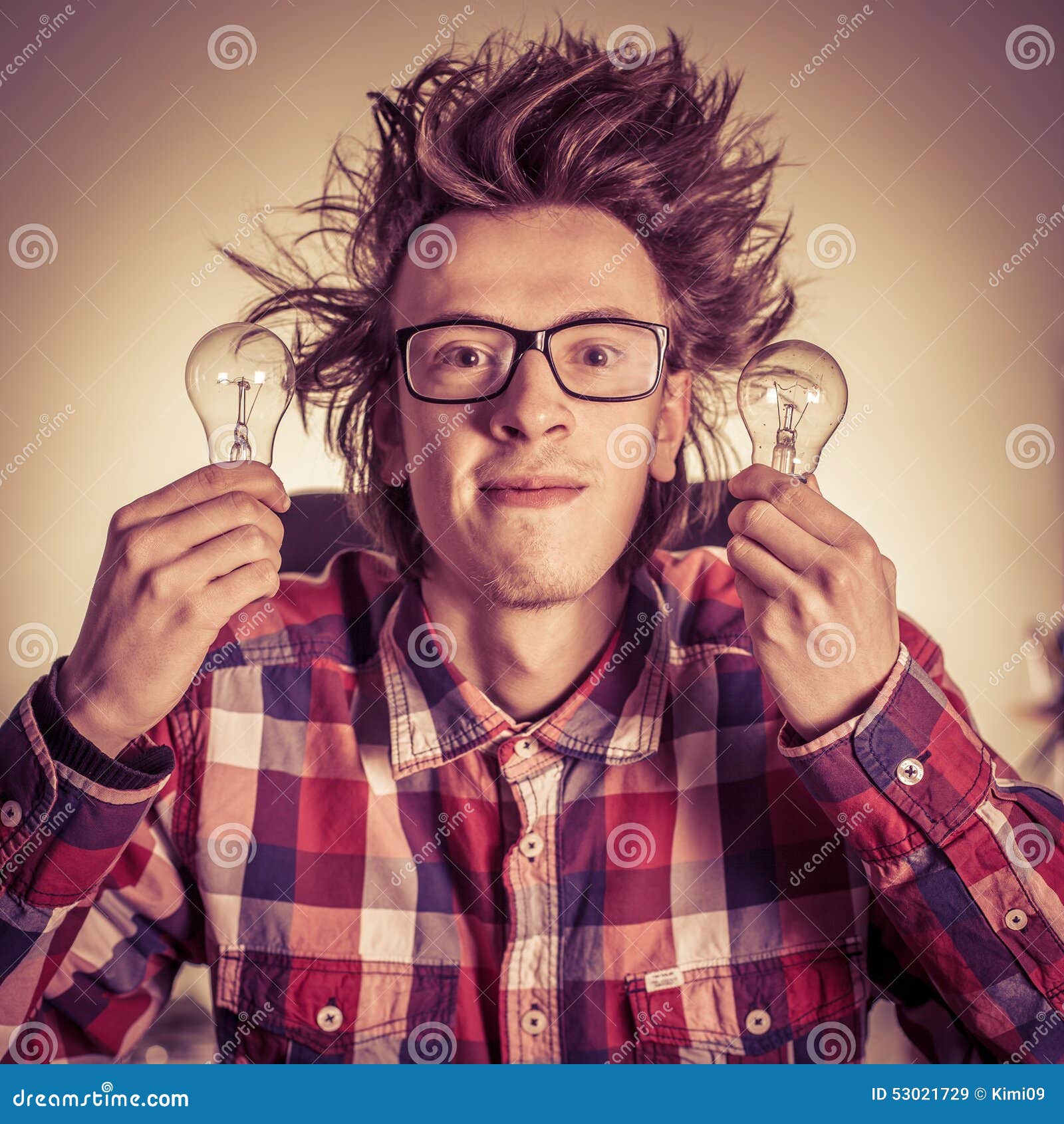 Smiling Young Nerd Holding Light Bulbs Stock Image - Image of hacker ...
