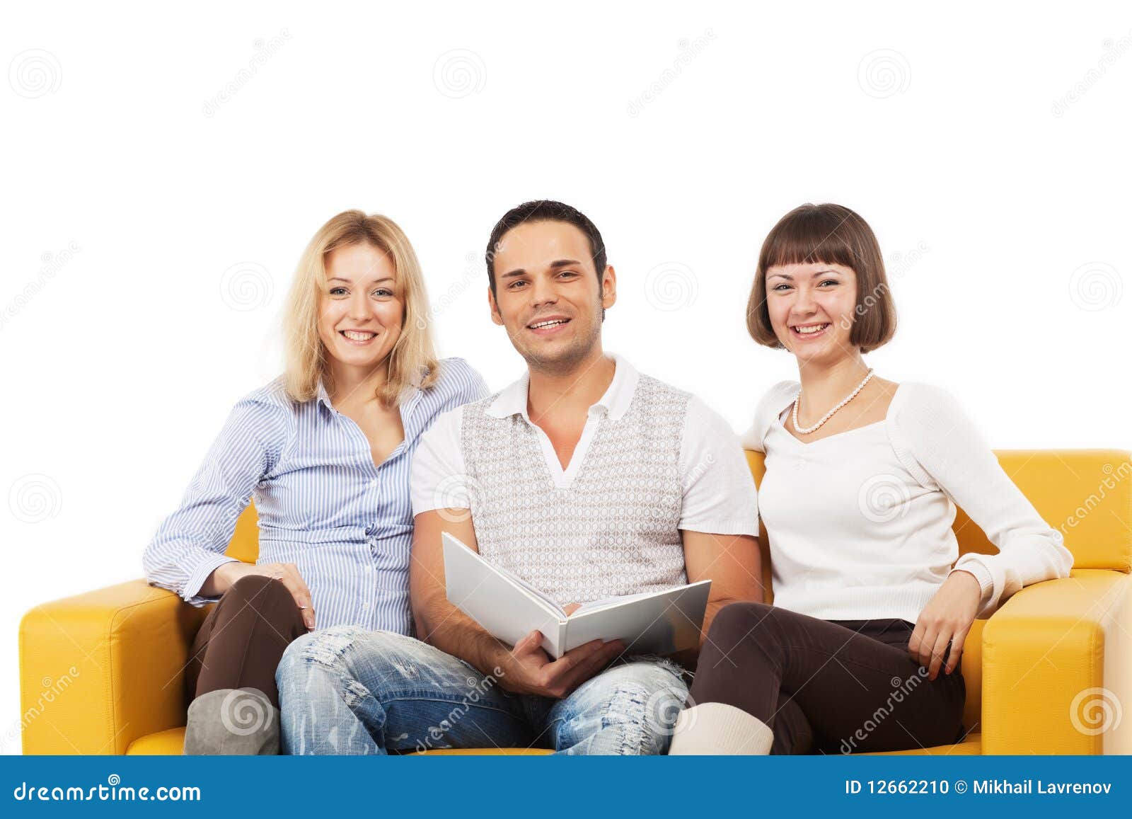 Smiling Young People Sitting Together Stock Photo - Image of girl ...