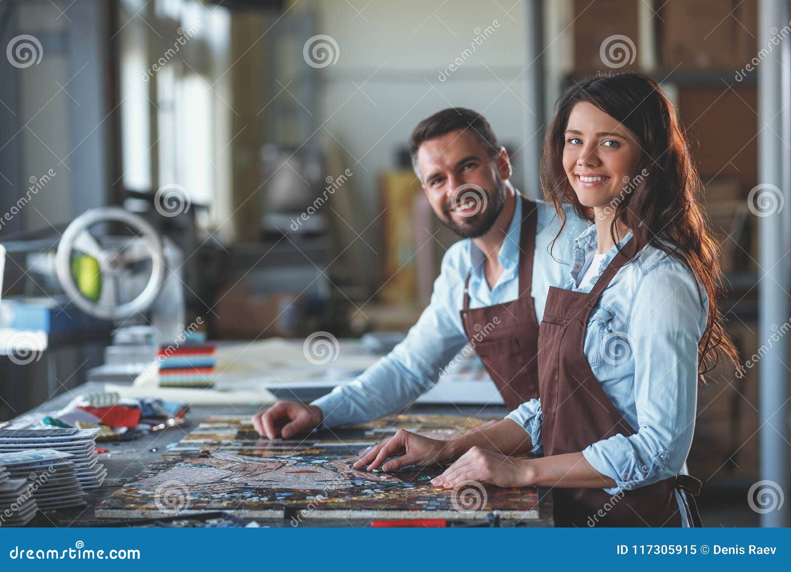 Smiling Young People at Work Stock Image - Image of mosaic, creativity ...