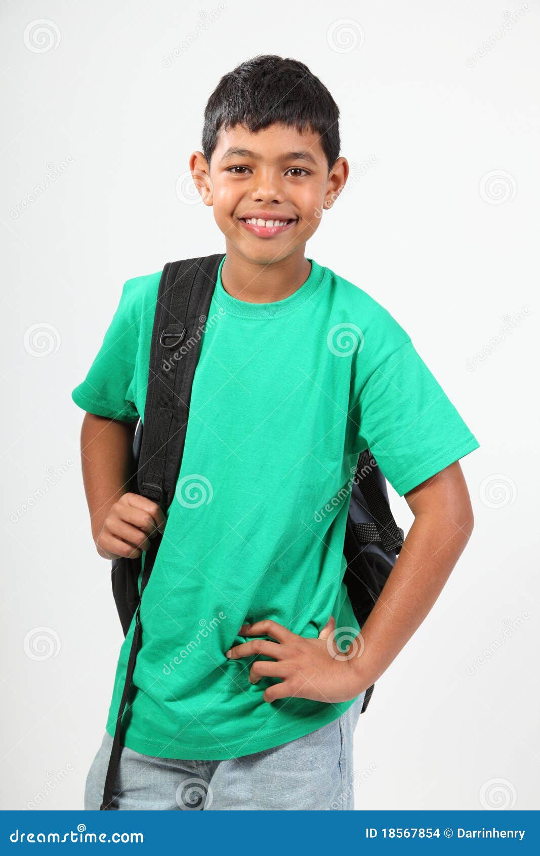 Smiling Young School Boy 10 with Rucksack Stock Photo - Image of ethnic ...