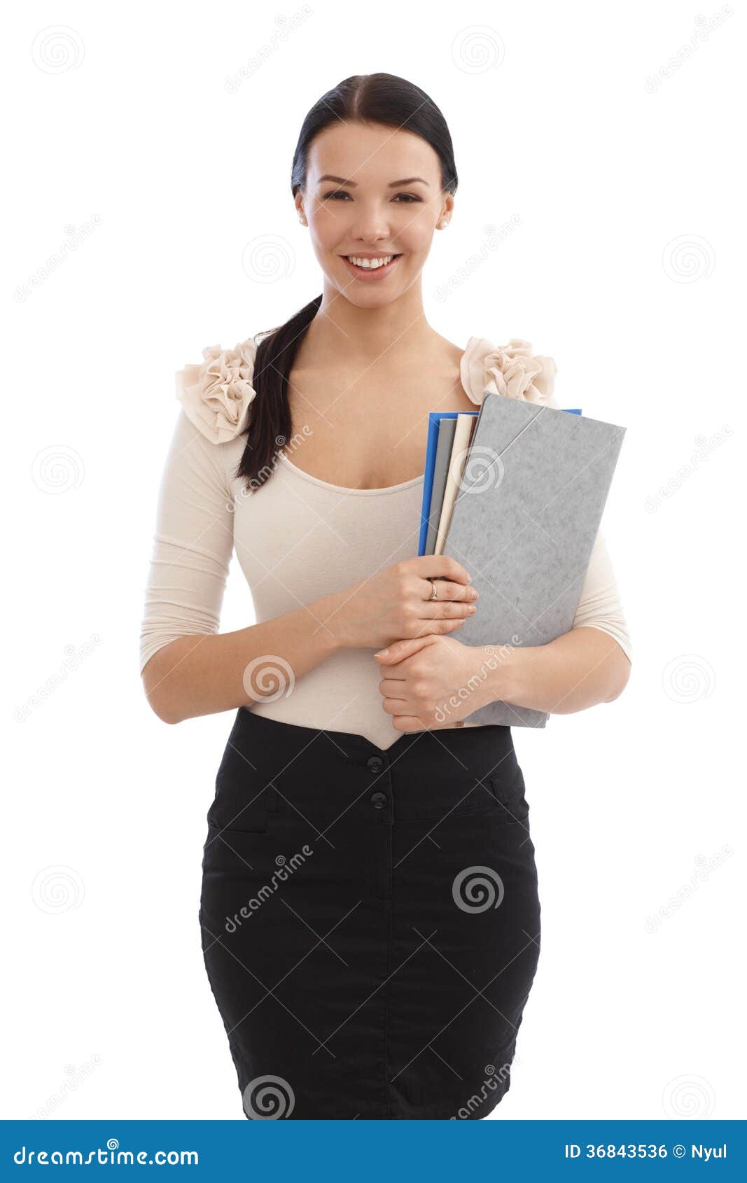Smiling Young Secretary with Files Stock Photo - Image of confident ...