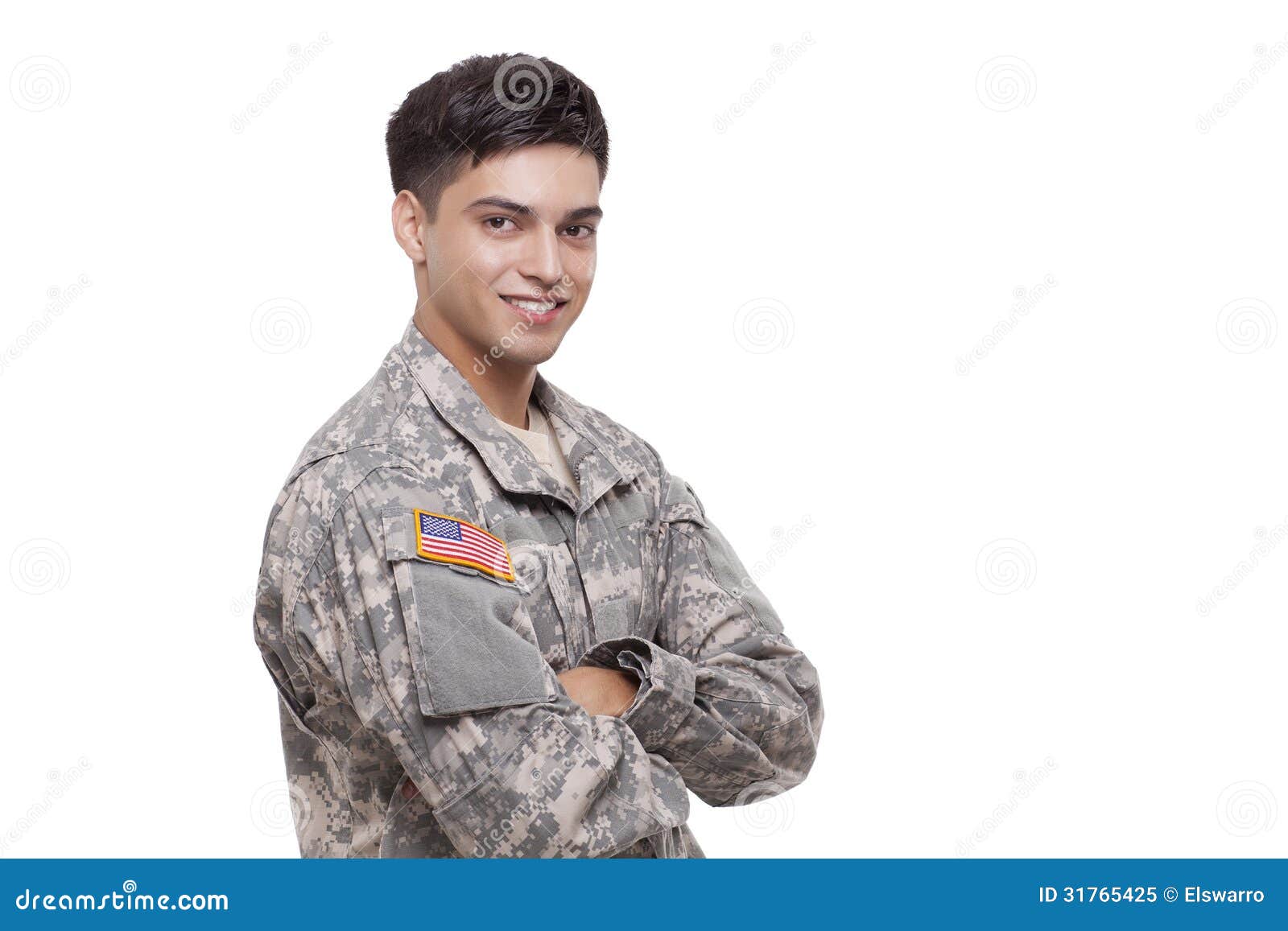Smiling Young Soldier with Arms Crossed Stock Image - Image of camera ...