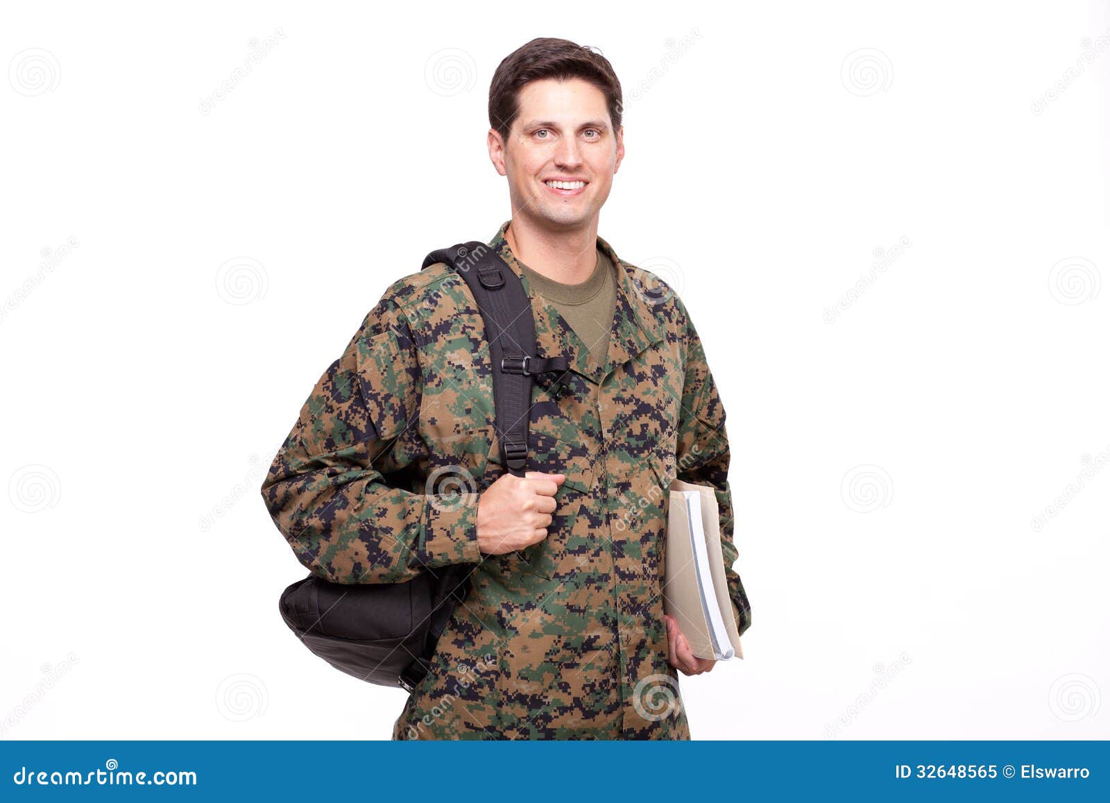 Smiling Young Soldier with Documents and Backpack Stock Image - Image ...