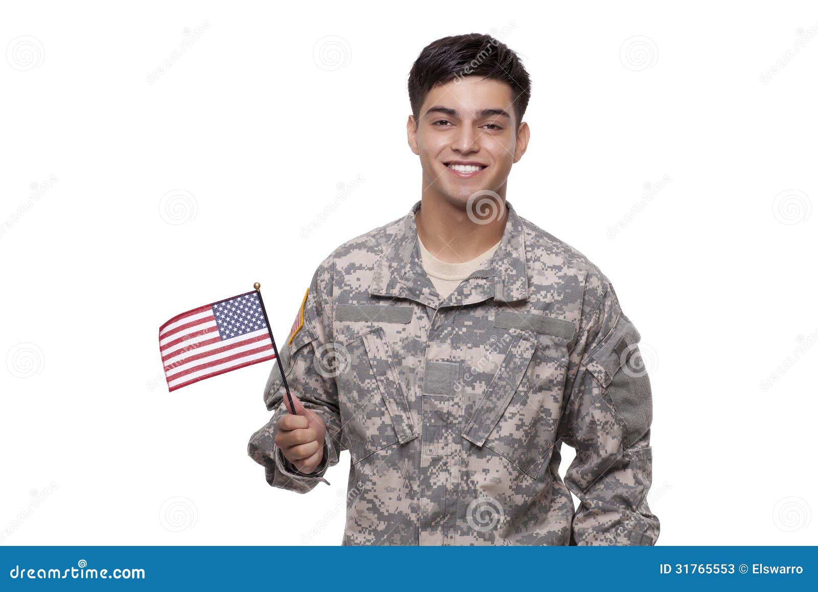 Smiling Young Soldier Posing with an American Flag Stock Image - Image ...