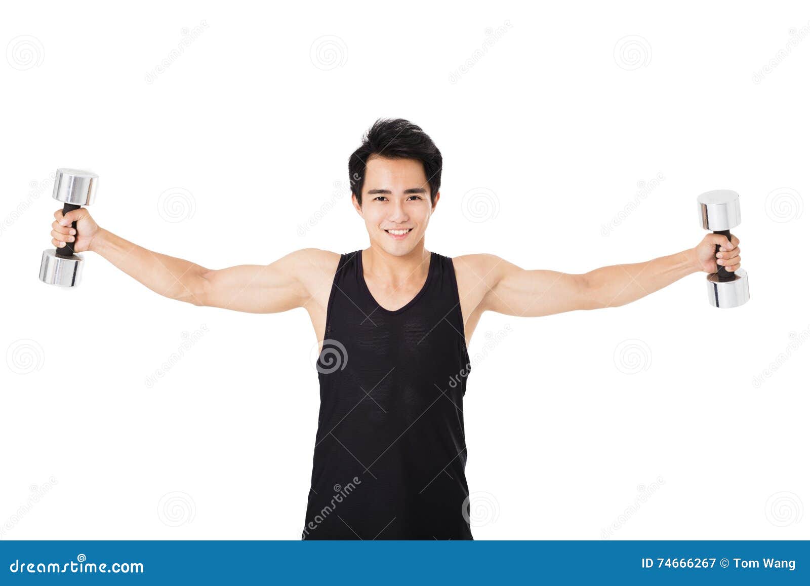 Smiling Young Strong Man with Dumbbells Stock Image - Image of dumbbell ...