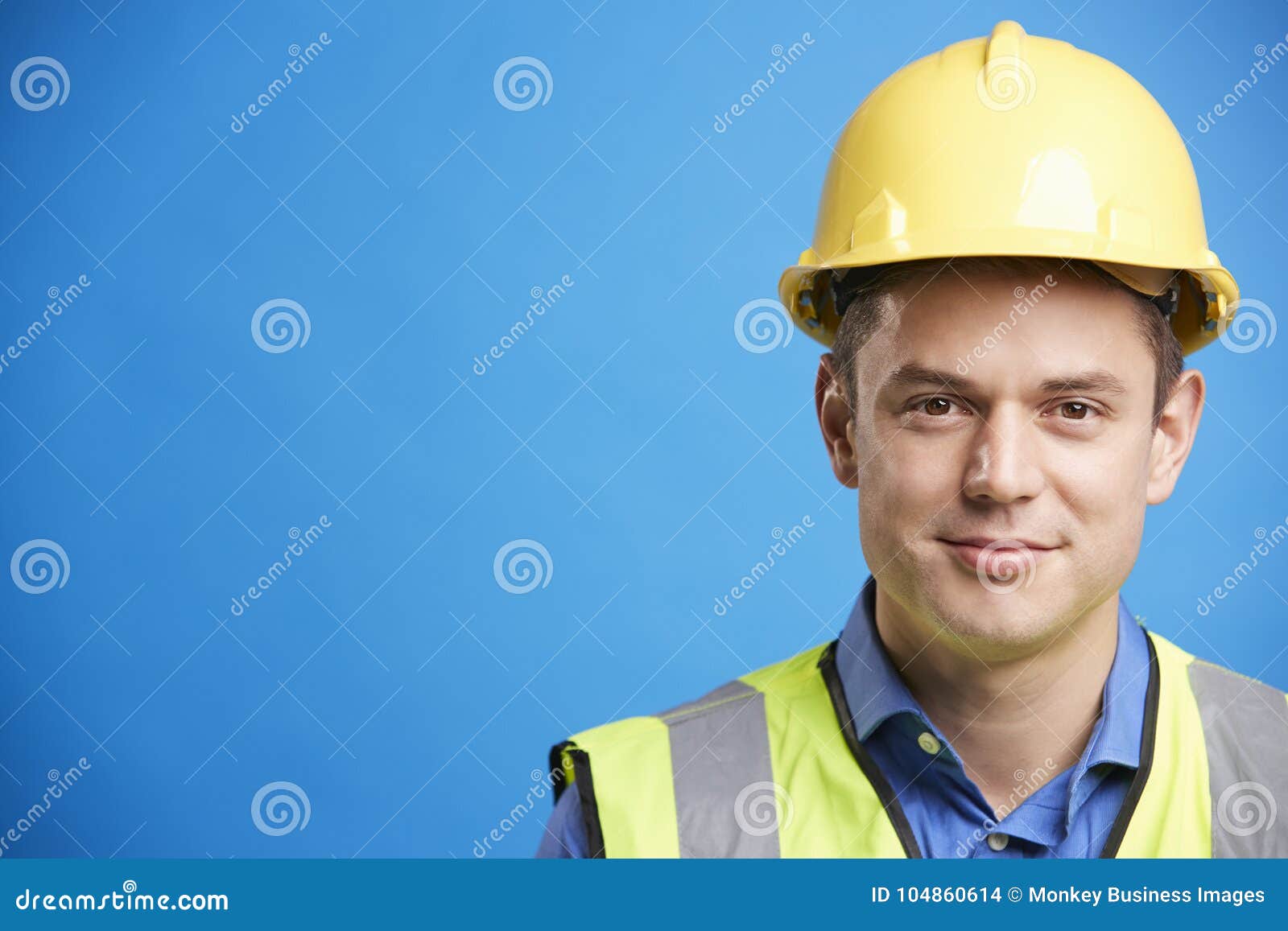 Smiling Young White Construction Worker in Hard Hat Stock Photo - Image ...