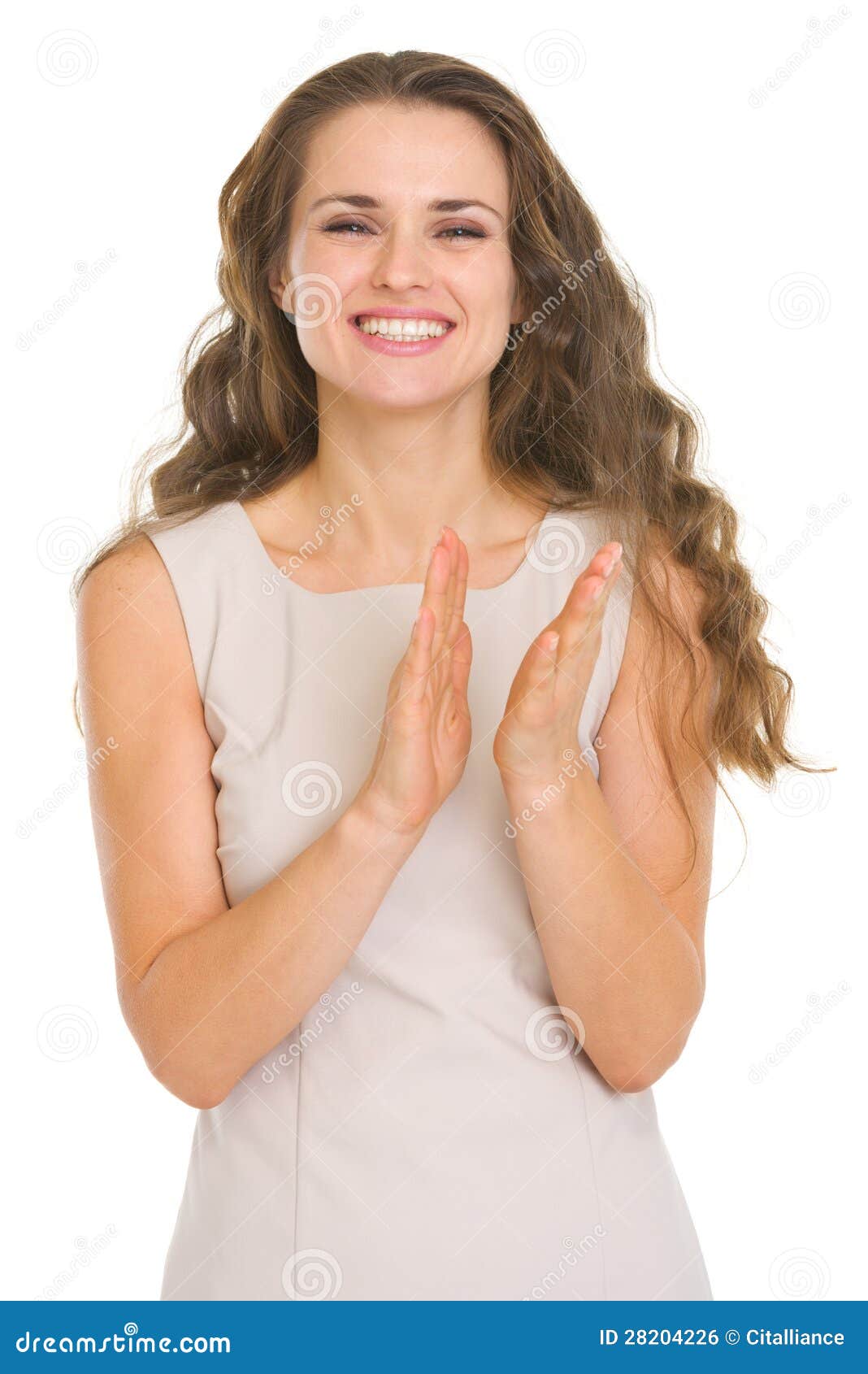 Smiling Young Woman Applauding Stock Photo - Image of happiness, cheer ...