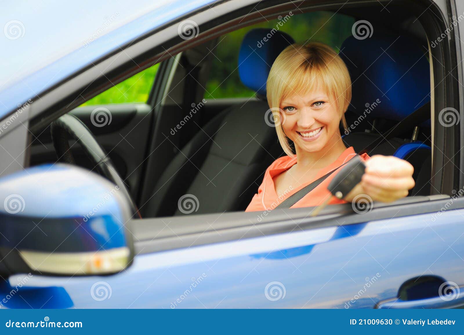 Smiling Young Woman in the Car Stock Photo - Image of road, luxury ...