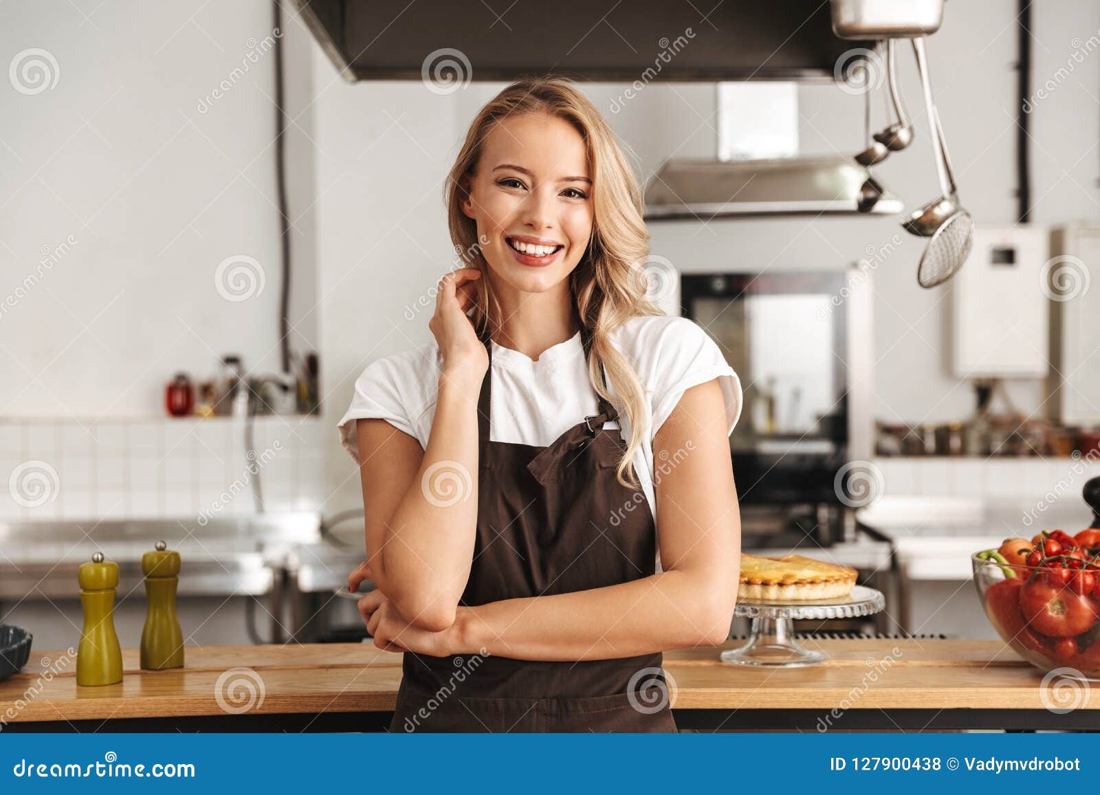 Smiling Young Woman Chef Cook in Apron Stock Photo - Image of ...