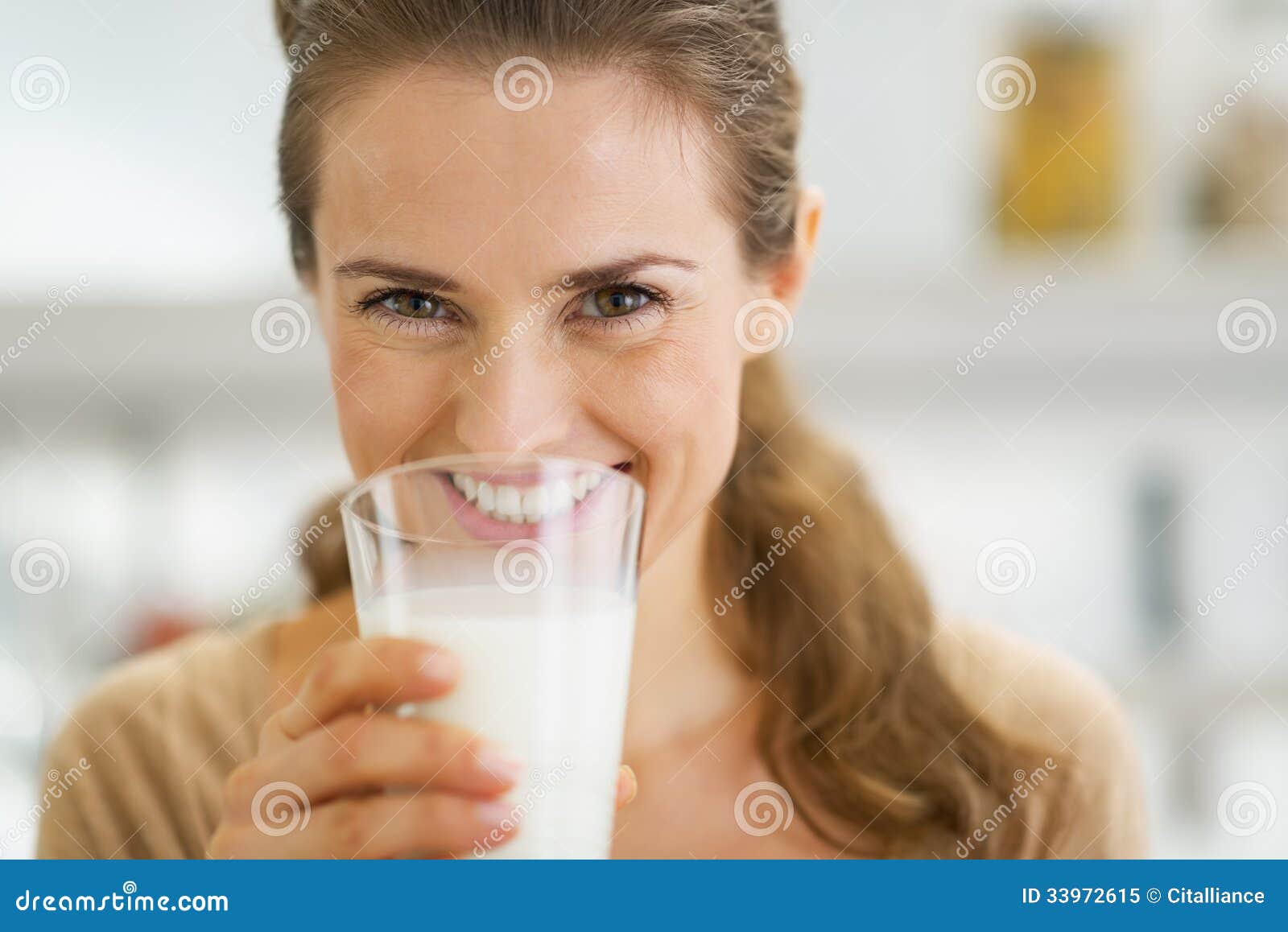 Smiling Young Woman Drinking Milk Stock Image - Image of gastronomy ...