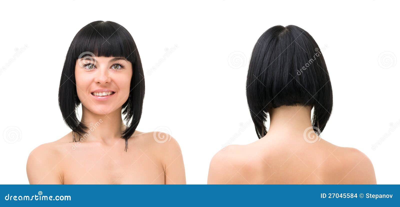 Smiling Young Woman Front and Back Portrait Stock Photo - Image of face ...