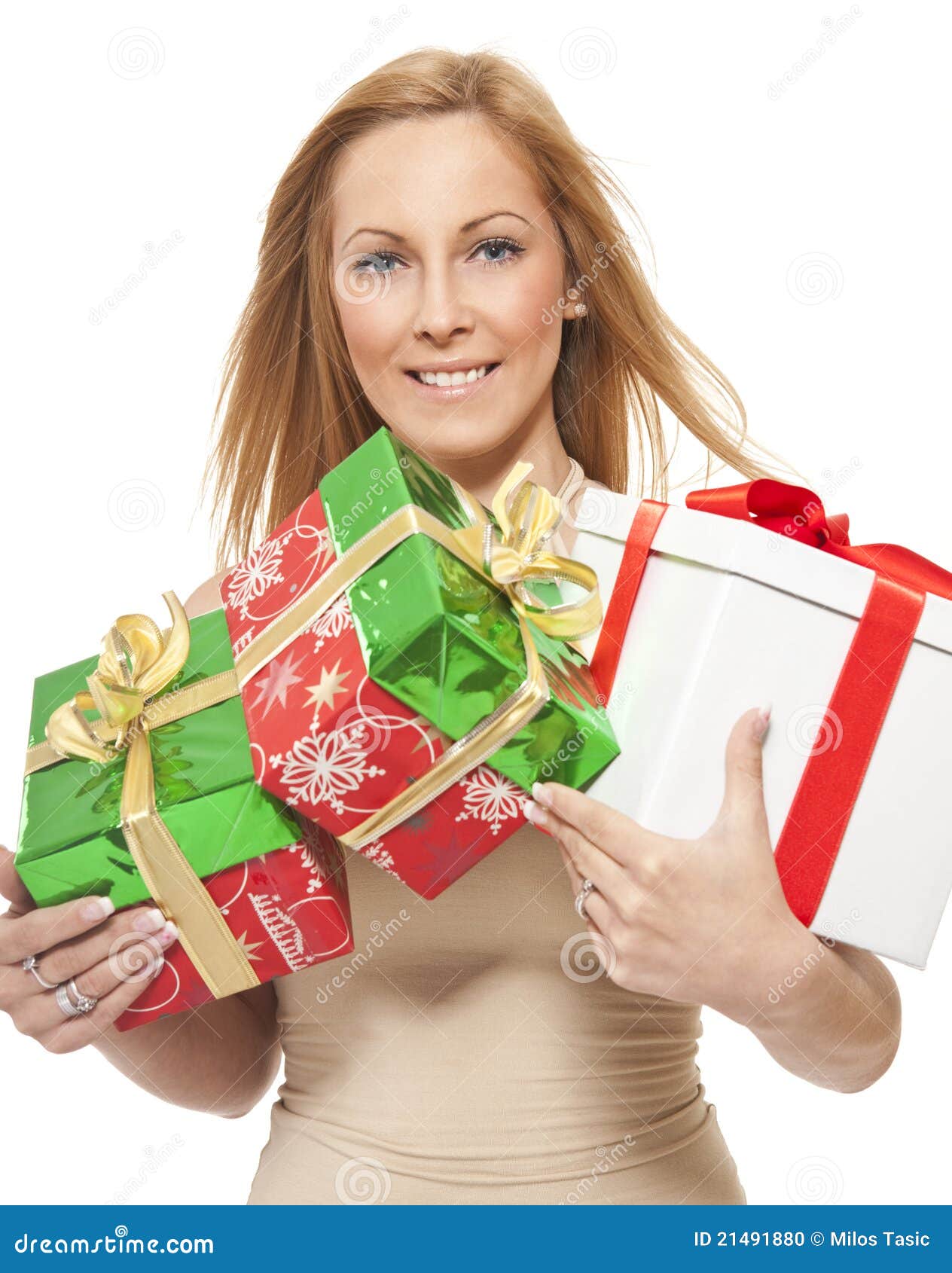Smiling Young Woman with Gift Stock Photo - Image of face, natural ...