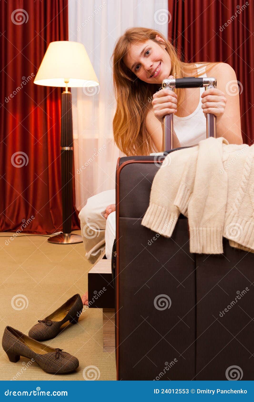 Smiling Young Woman in Hotel Stock Image - Image of indoor, elegant ...