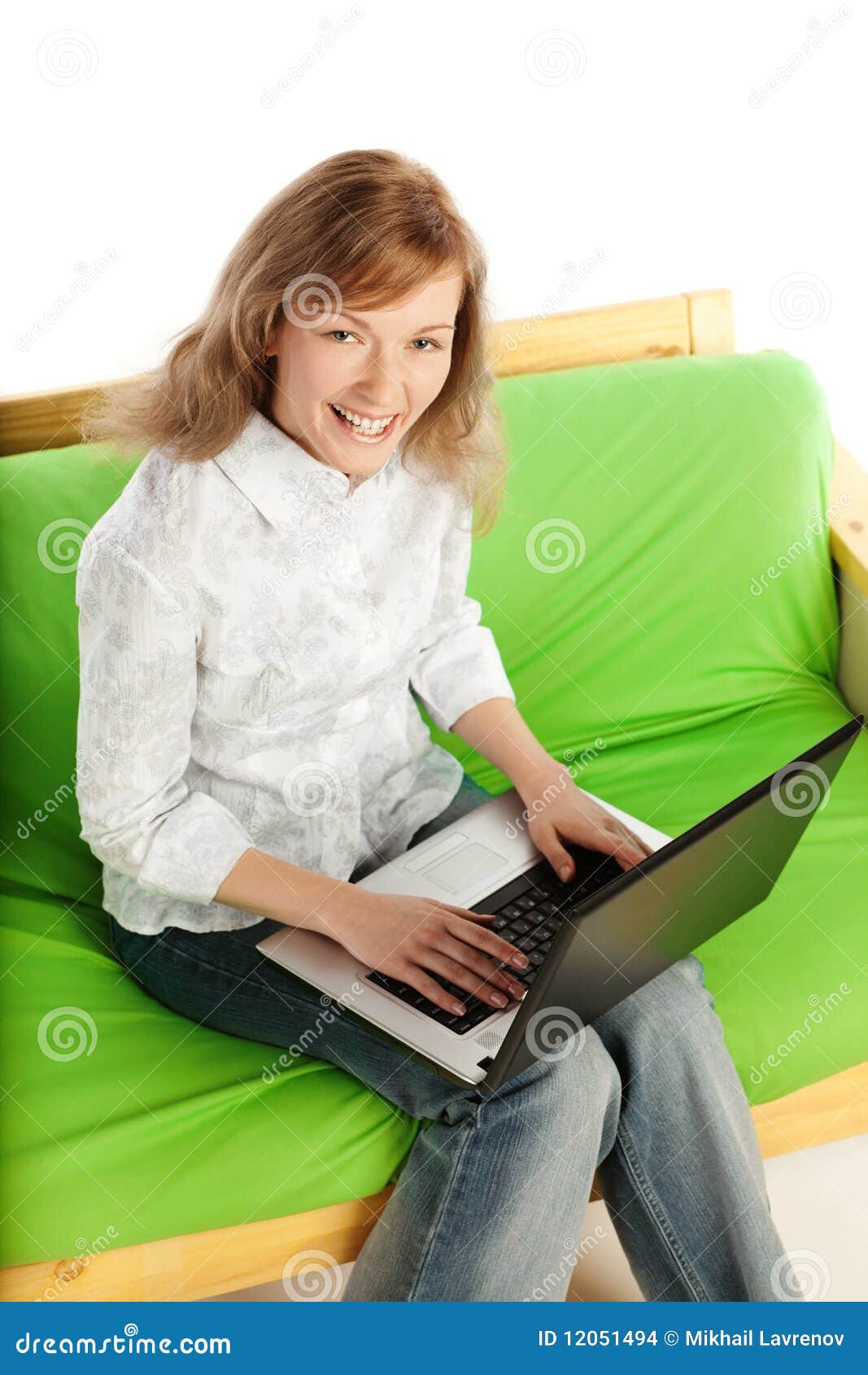 Smiling Young Woman with Laptop Computer Stock Photo - Image of blond ...