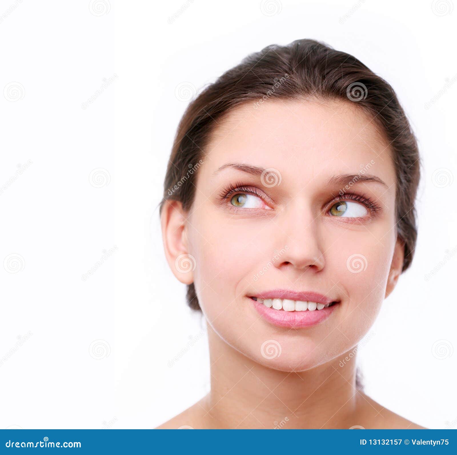 Smiling Young Woman Looking Up Stock Image - Image of alone, brunette ...