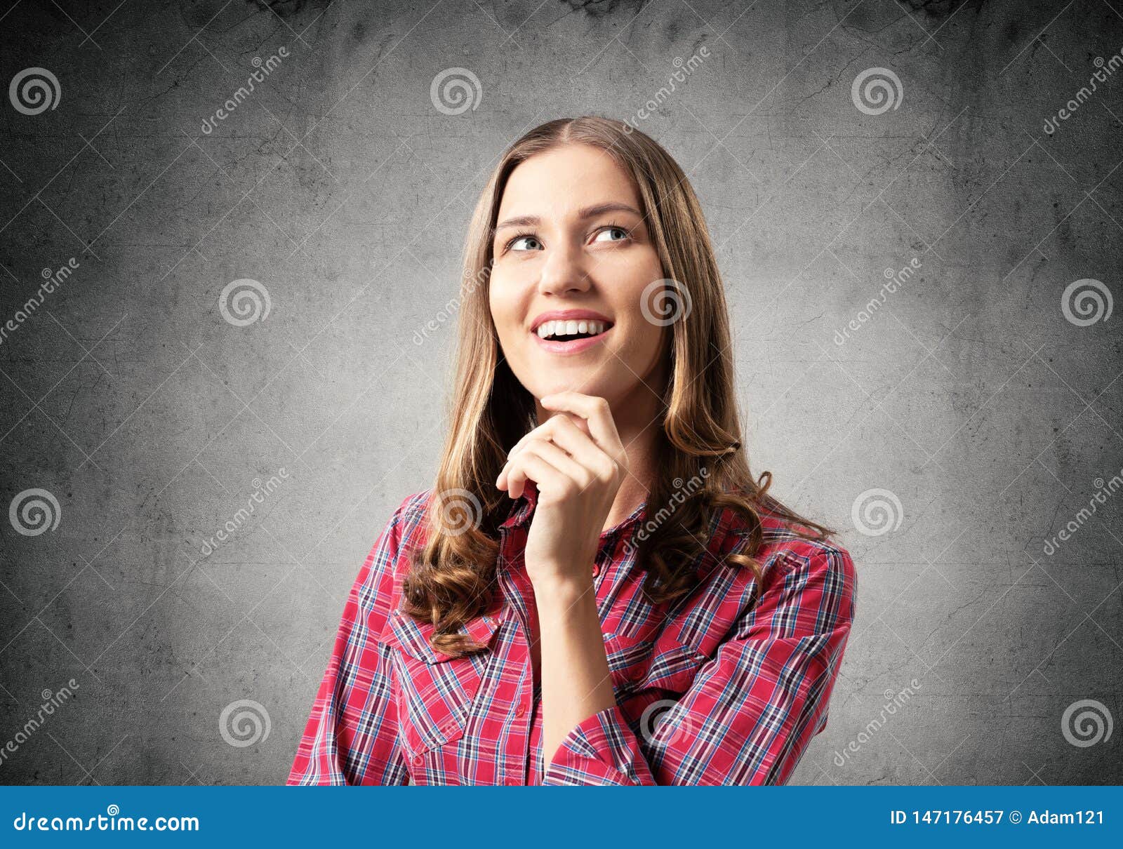 Smiling Young Woman Looking Upward Stock Image Image Of Emotion