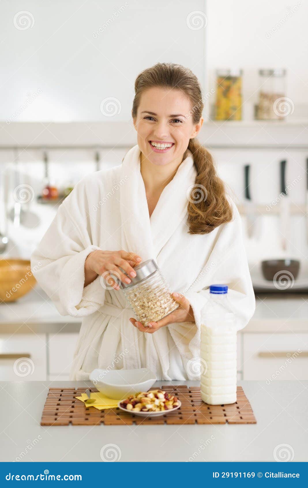 Smiling Young Woman Making Healthy Breakfast Stock Image - Image of ...