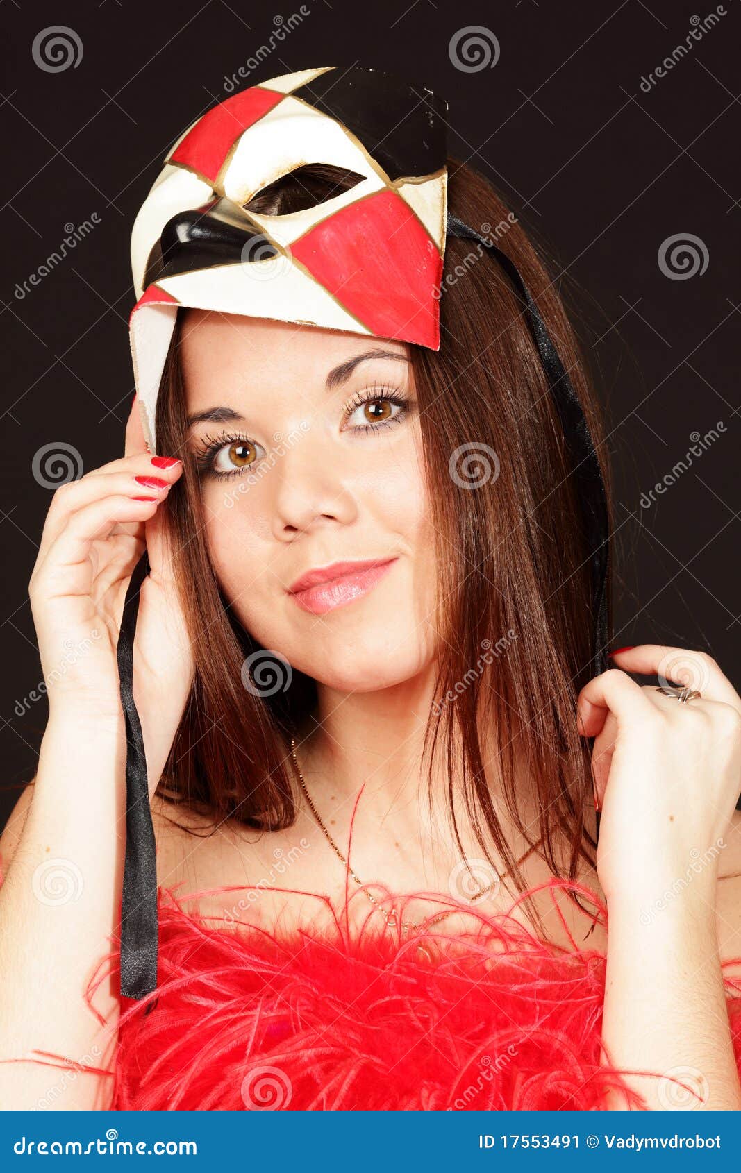 Smiling Young Woman in Mask Stock Image - Image of elegant, casual ...