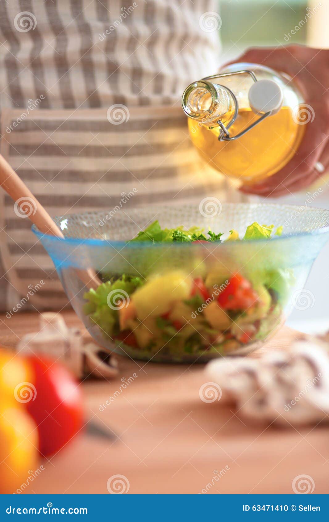 Smiling Young Woman Mixing Fresh Salad Stock Photo - Image of dish ...