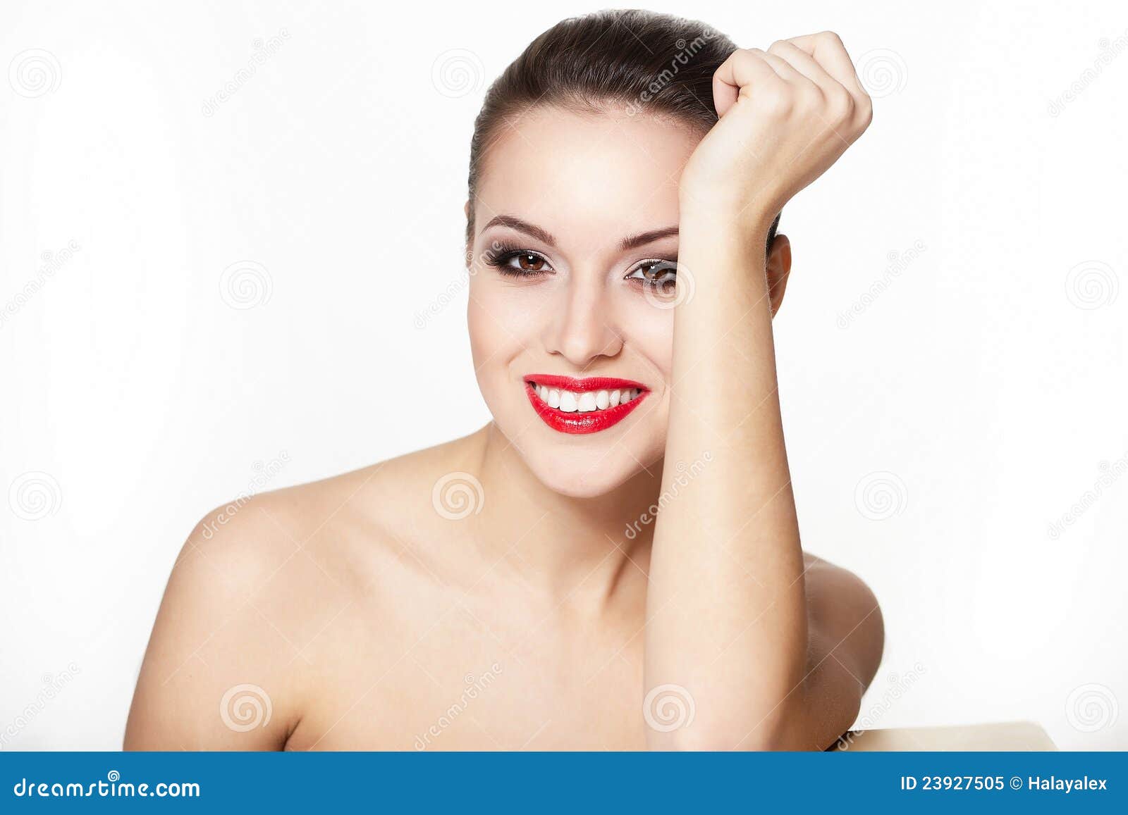 Smiling Young Woman Model with Glamour Red Lips Stock Image - Image of ...