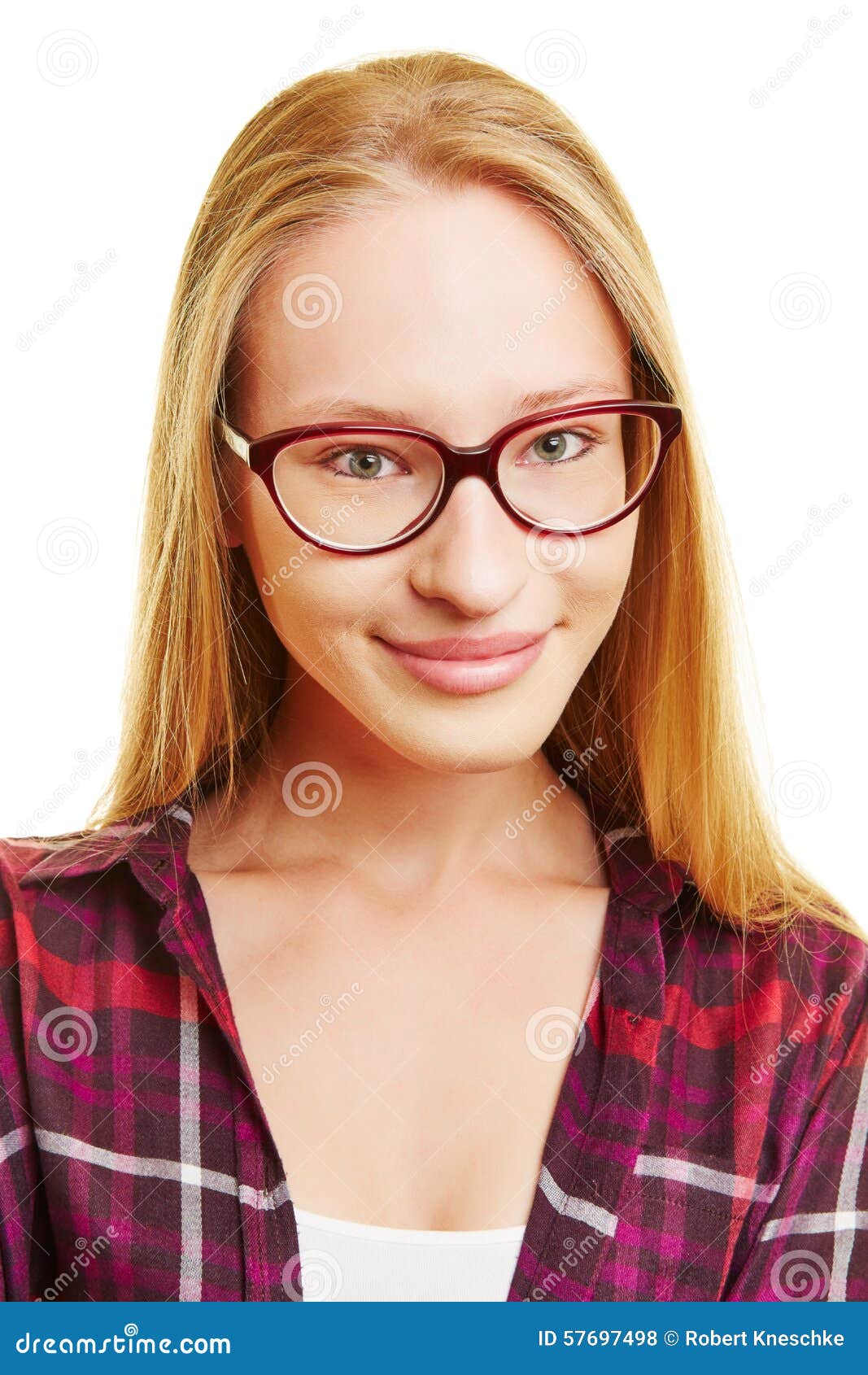 Smiling Young Woman with Nerd Glasses Stock Photo - Image of student ...