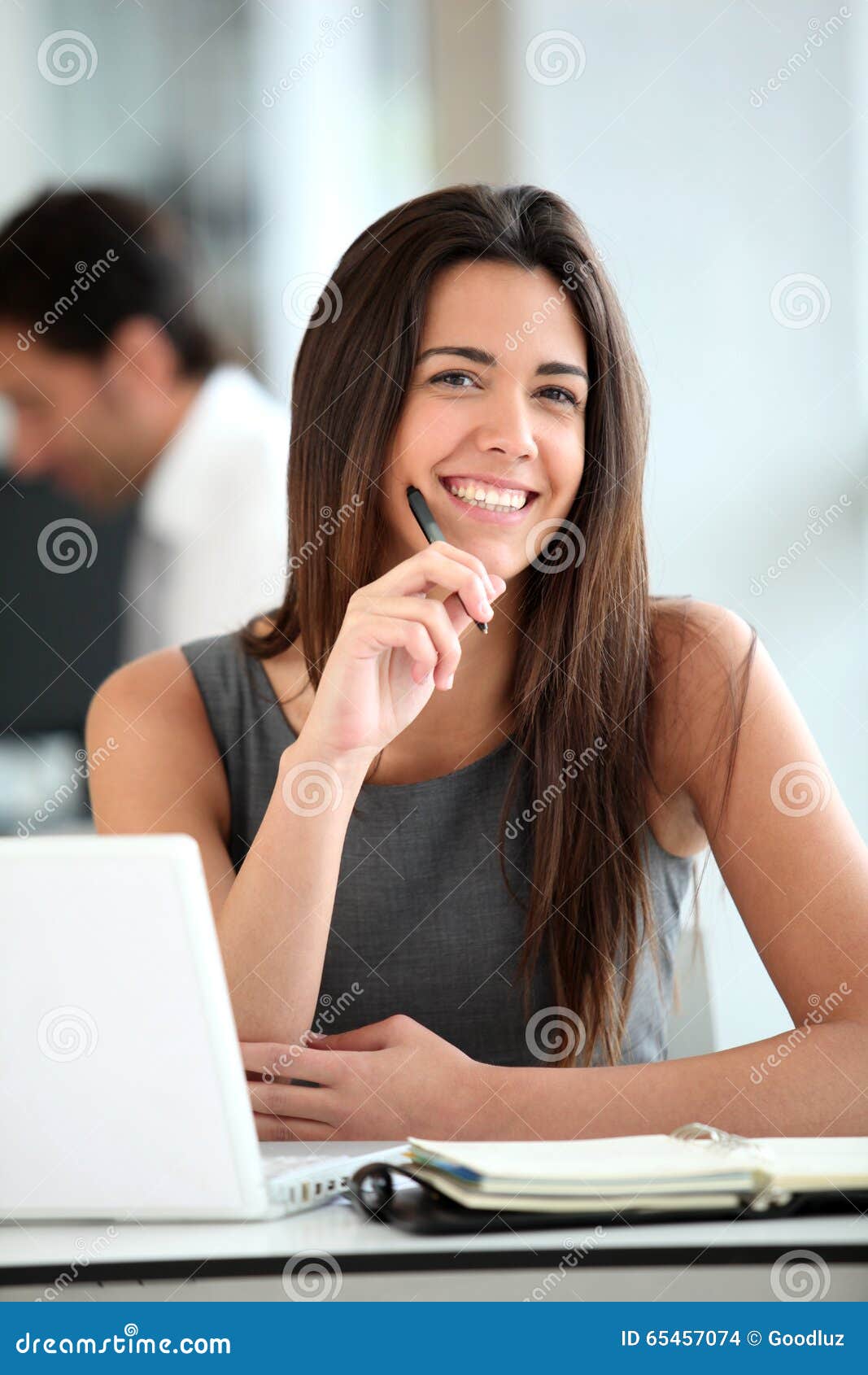 Smiling Young Woman Office Worker Stock Photo - Image of brunette ...
