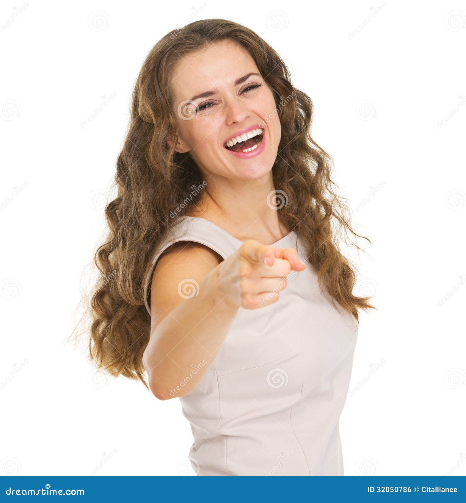 Smiling Young Woman Pointing in Camera Stock Photo - Image of happy ...