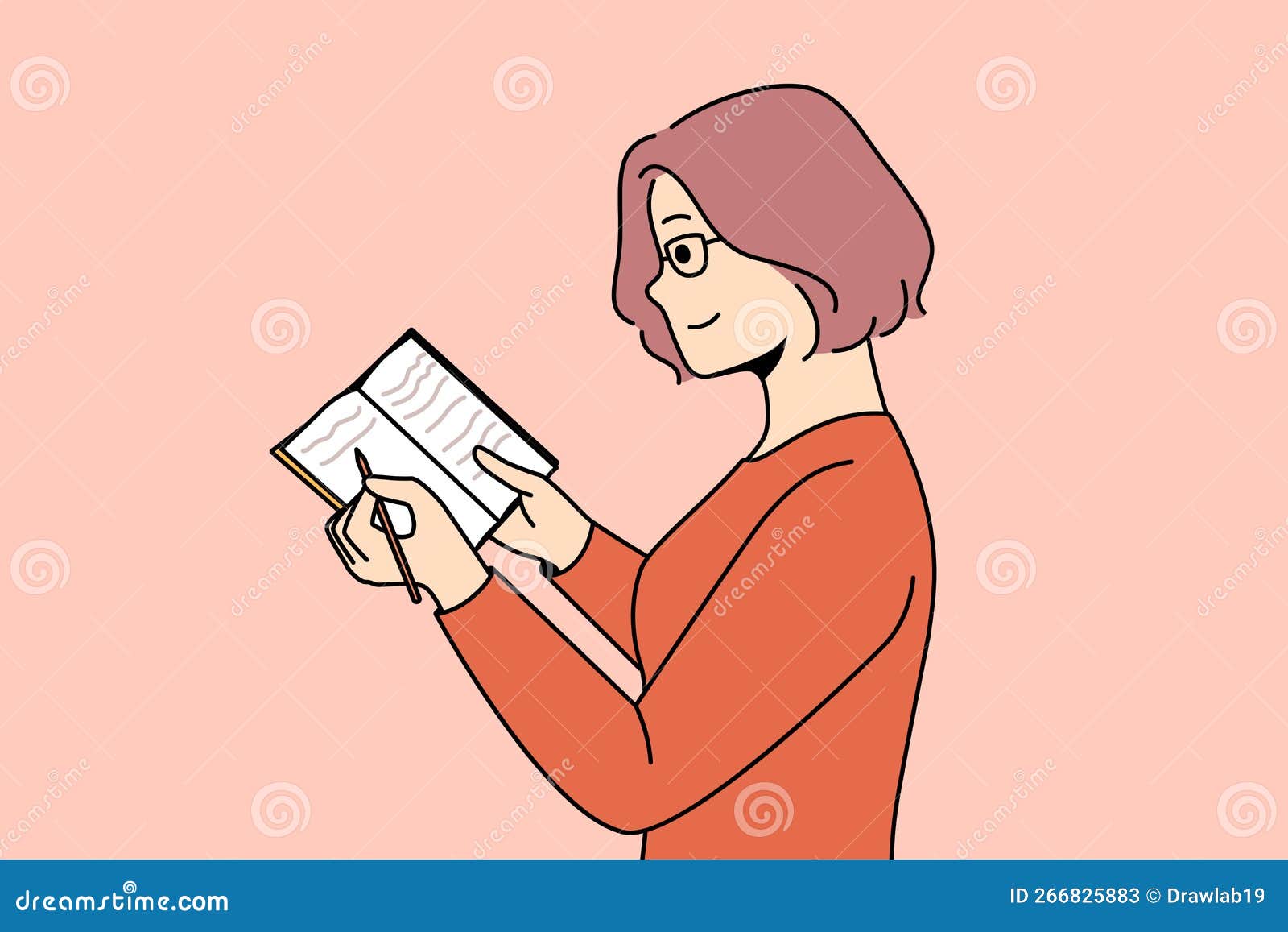 Smiling Young Woman Take Notes in Notebook Stock Vector - Illustration ...