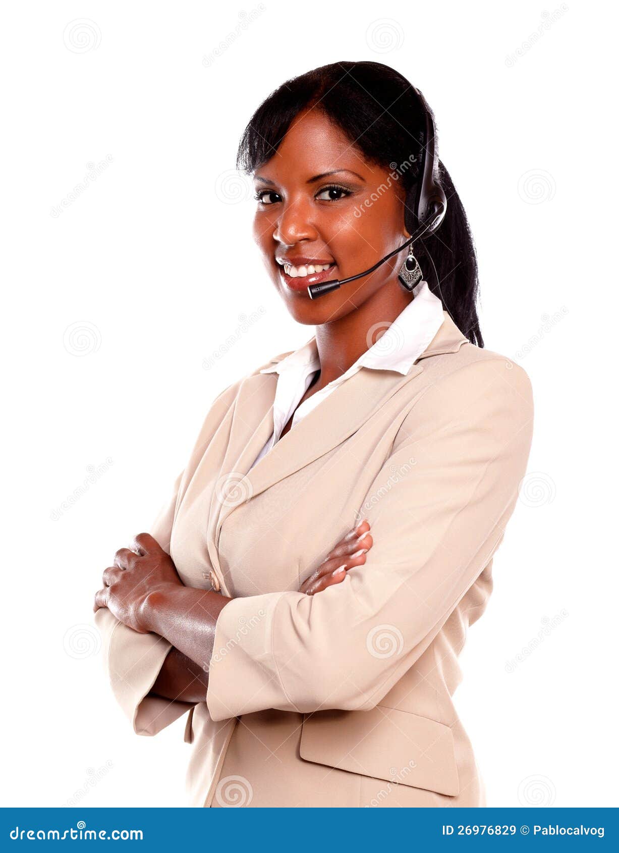 Smiling Young Woman Wearing a Headset Stock Image - Image of ...