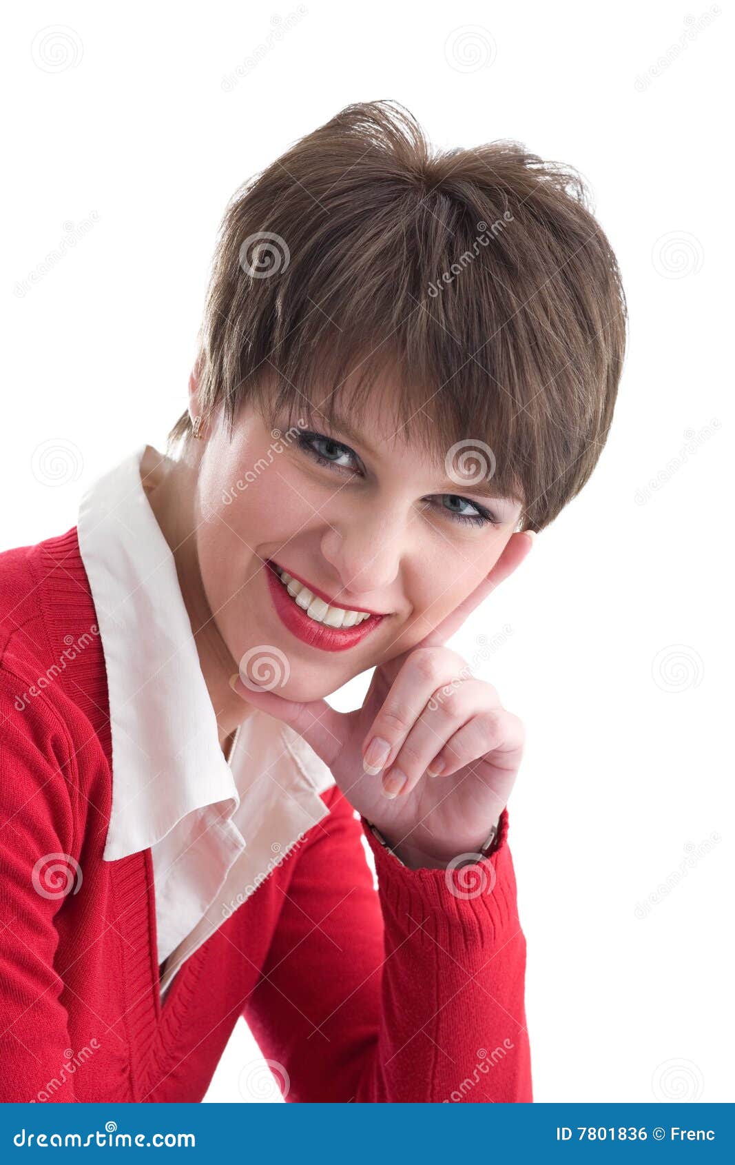 Smiling young women in red stock photo. Image of short - 7801836