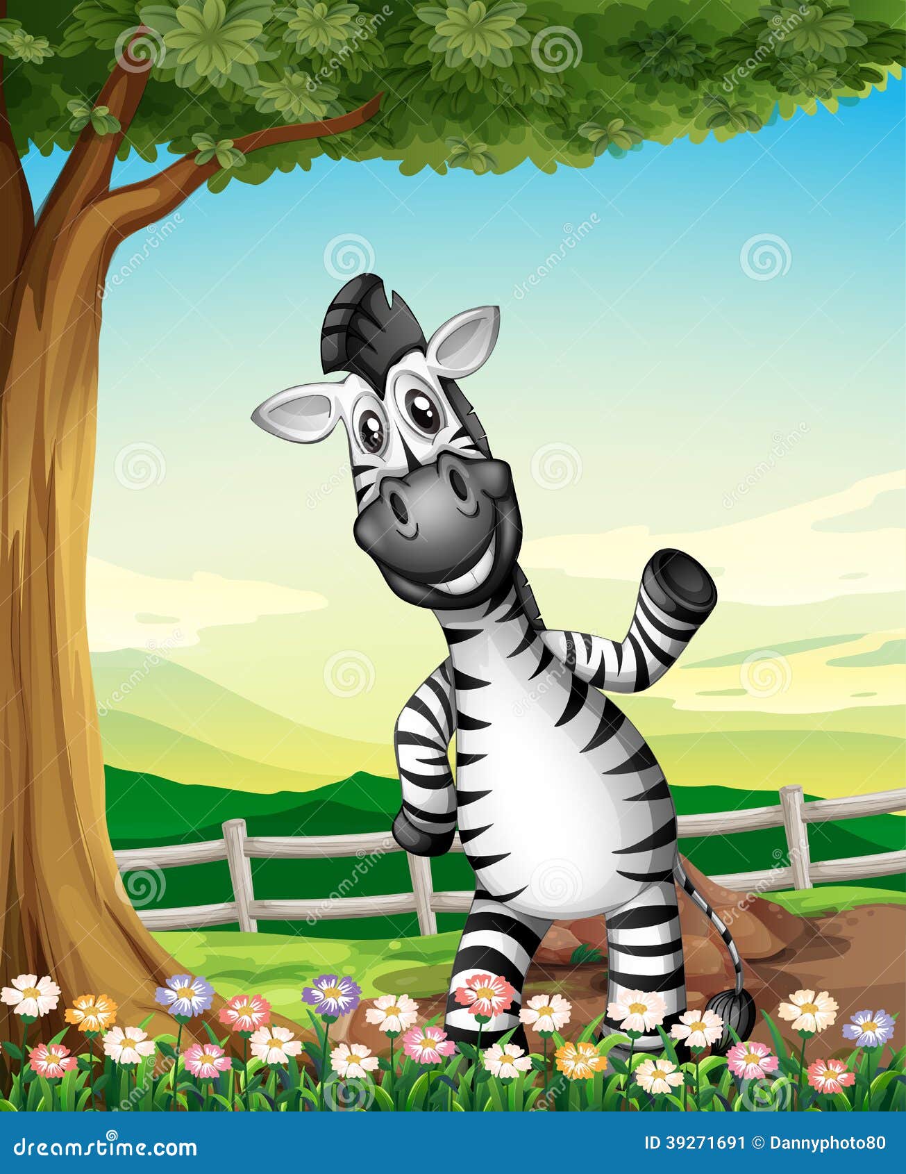 A Smiling Zebra Near the Tree Stock Vector - Illustration of greenery ...
