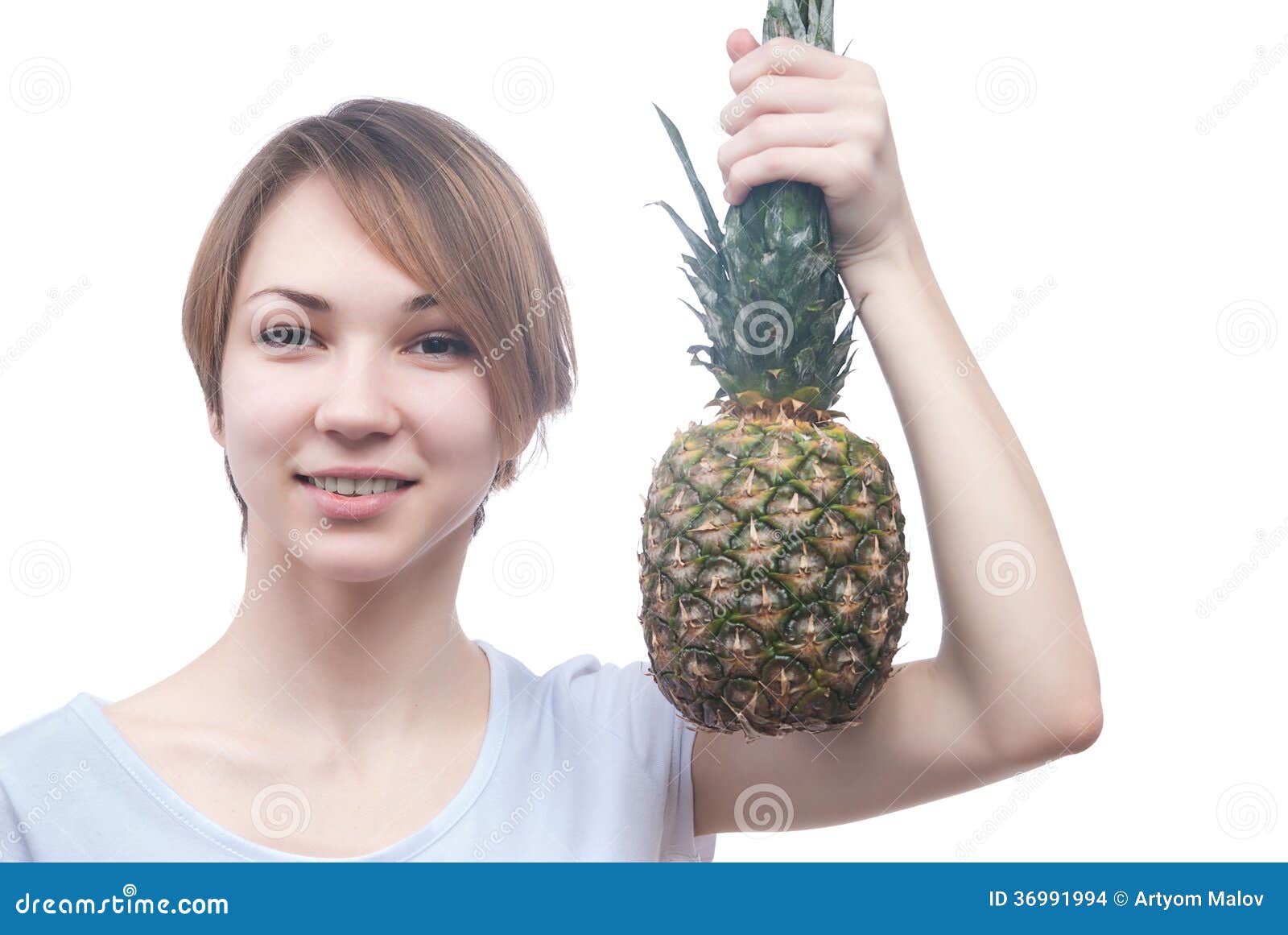 Smilling girl with pinaple stock photo. Image of person - 36991994