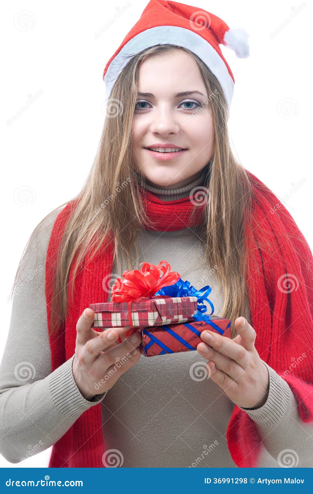 Smilling Wooman with Giftboxes Stock Photo - Image of christmas, female ...