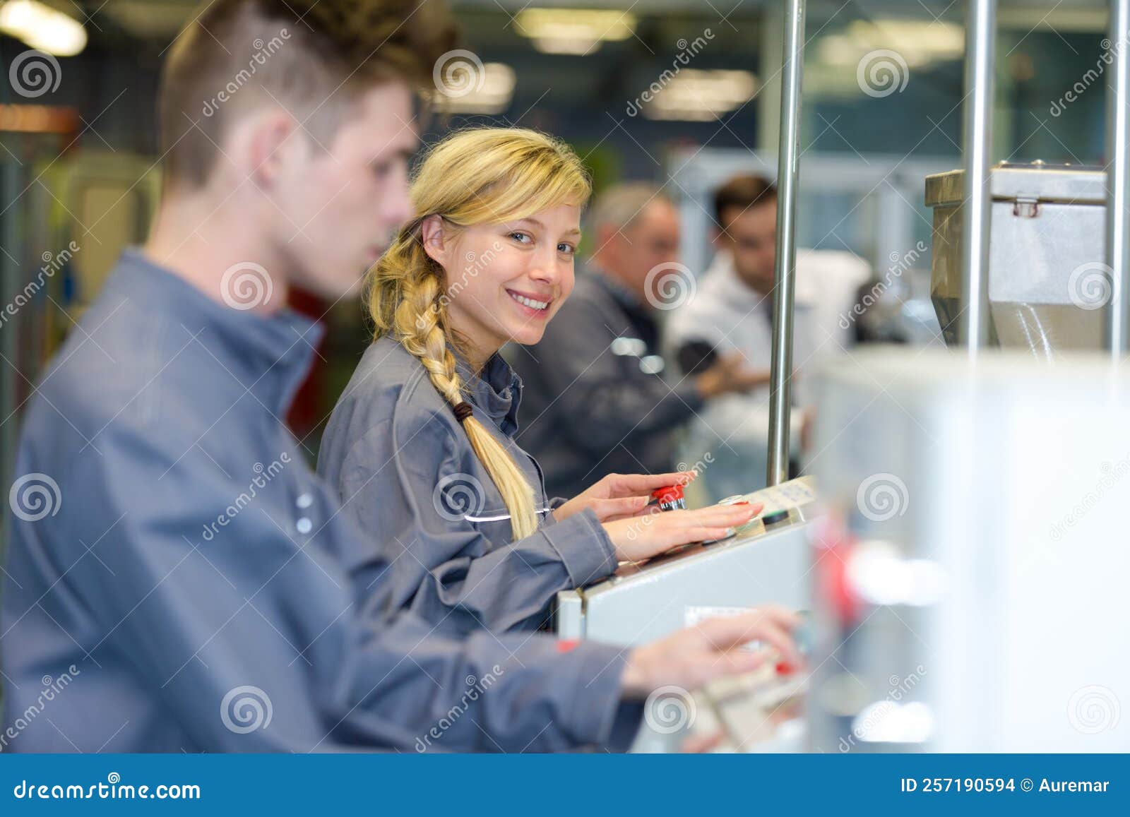 Smily Female Worker Wearing Operating Machine Stock Photo - Image of ...