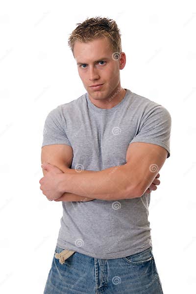 Smirk stock image. Image of biceps, jeans, shirt, cocky - 4145703