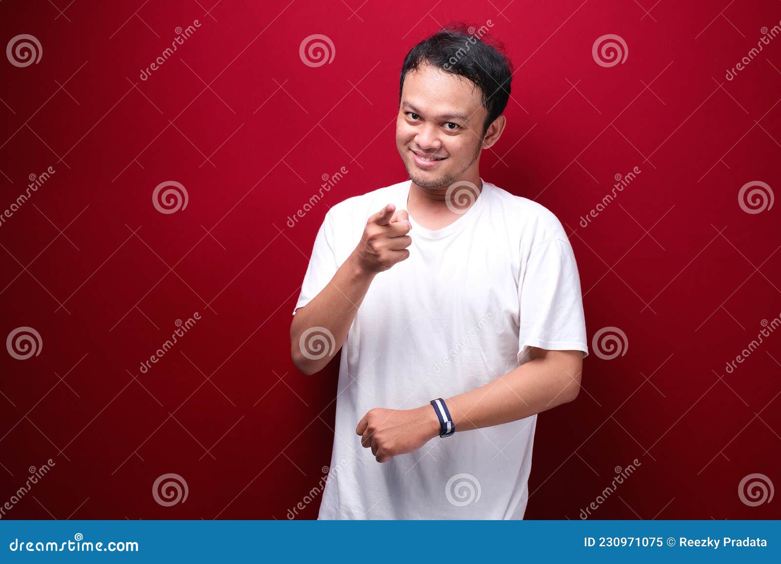 Smirk Smiling Face of Young Asian Man with Greeting Hand Stock Image ...