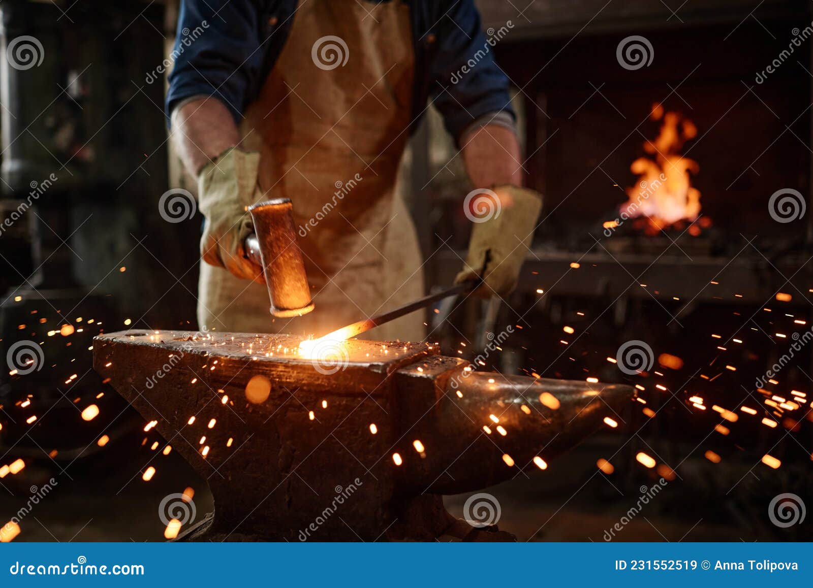 Smith forging the metal stock image. Image of welder - 231552519