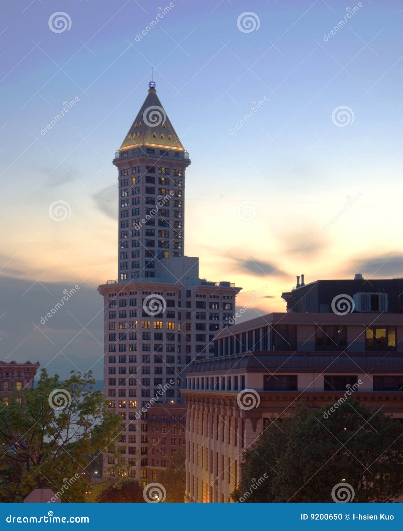 Smith tower stock photo. Image of urban, nighttime, sunset - 9200650