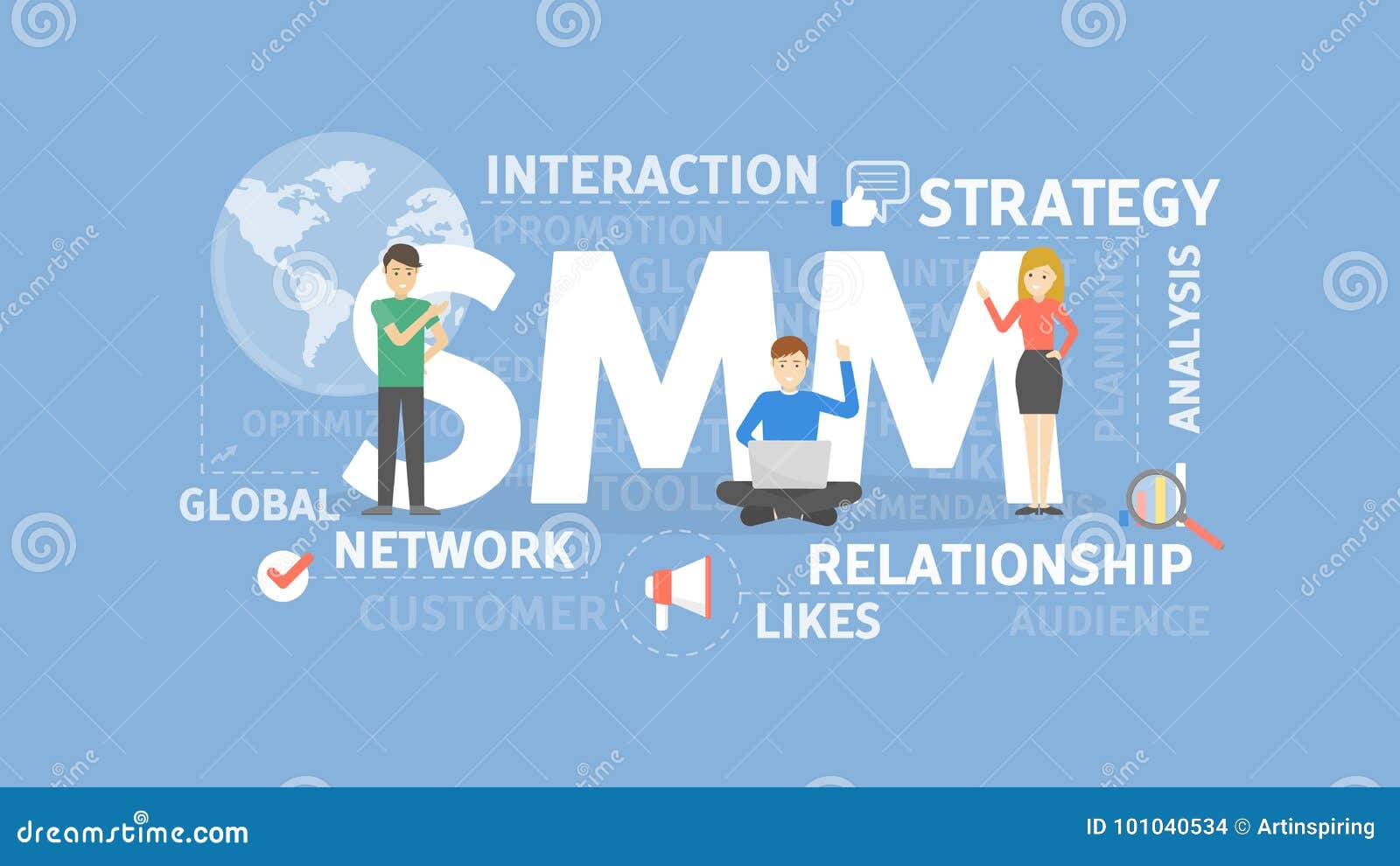 SMM concept illustration. stock vector. Illustration of banner - 101040534