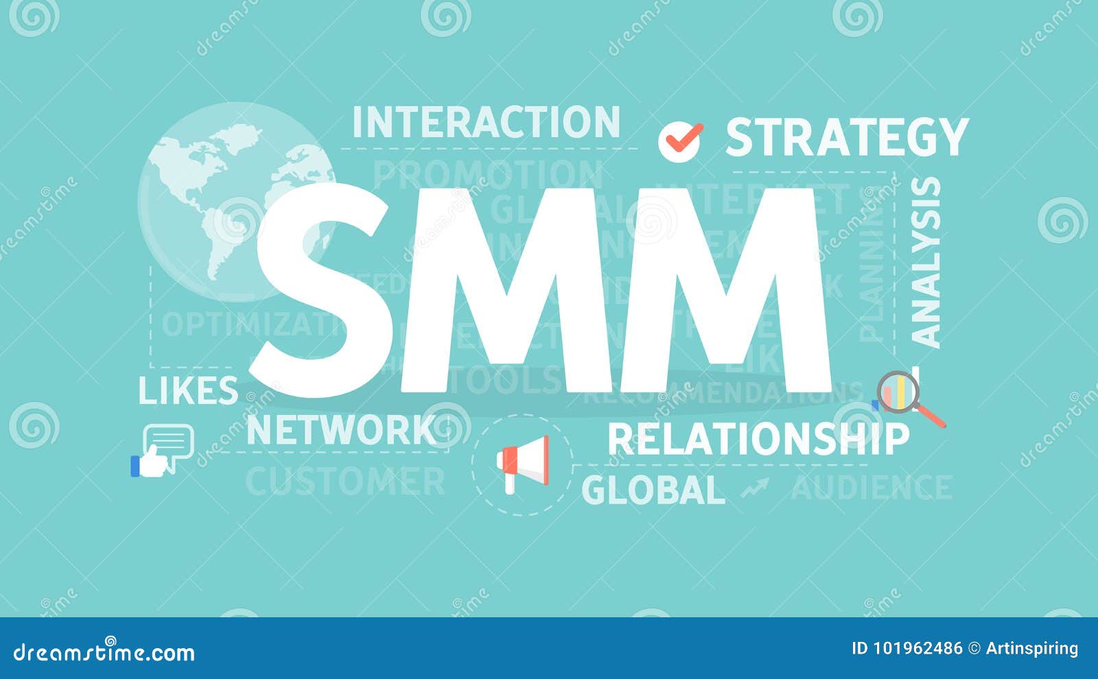 SMM concept illustration. stock vector. Illustration of bubble - 101962486