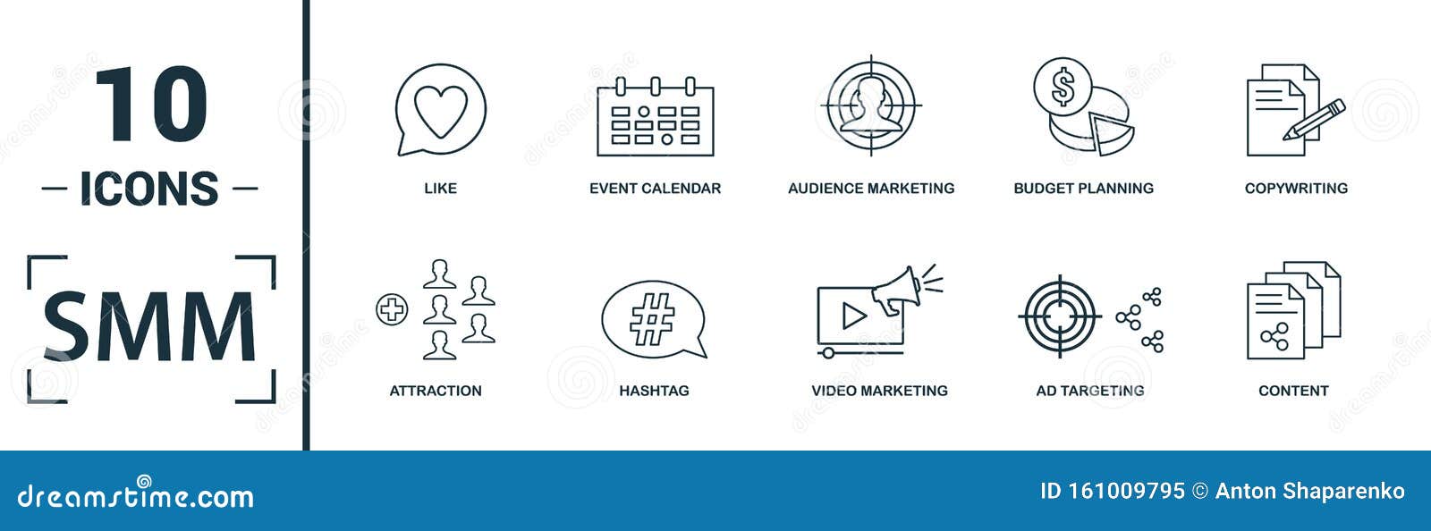 Smm Icon Set. Include Creative Elements Content, Copywriting, User ...