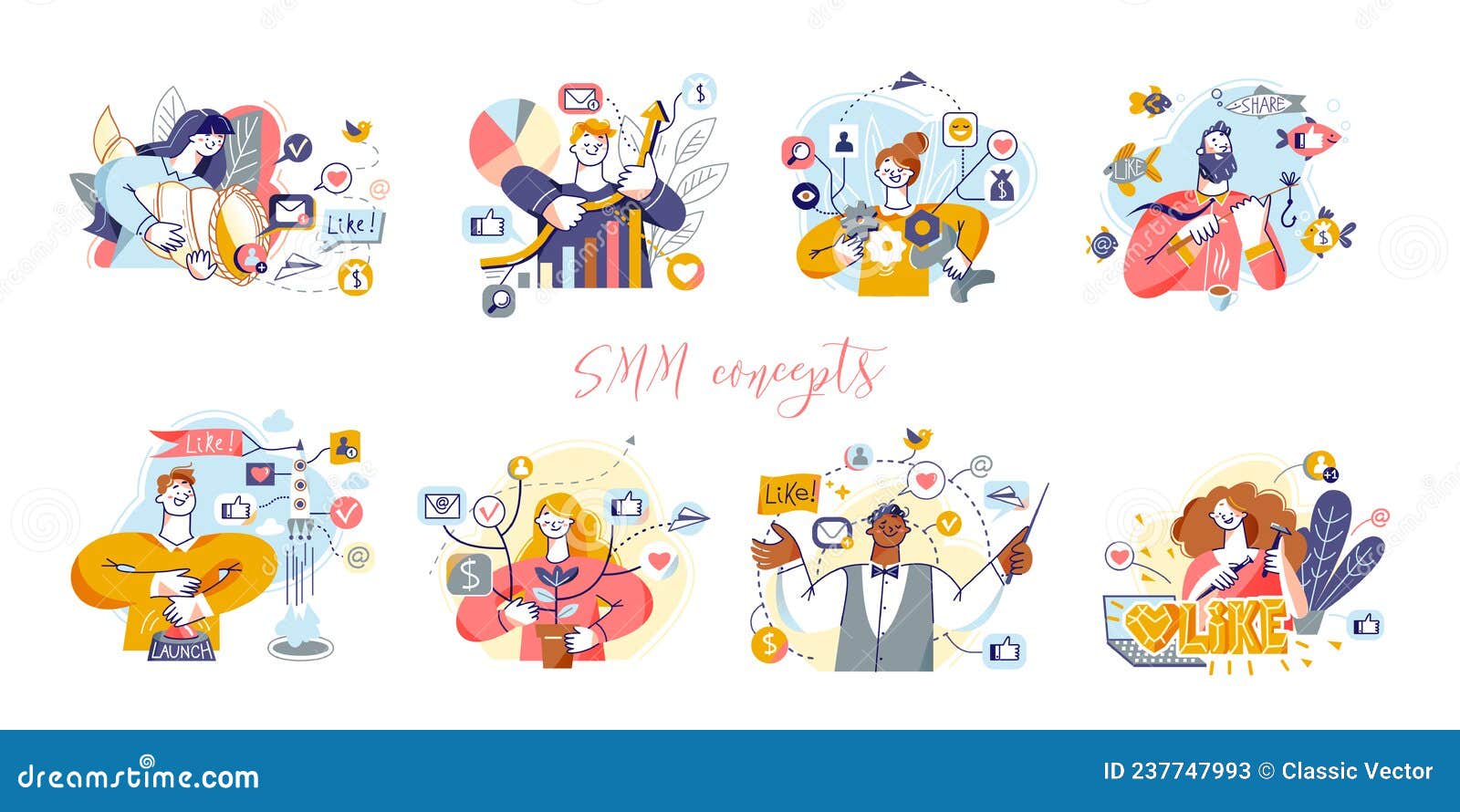 Smm Managers Work with Creative Content and Loyalty Audience Set ...