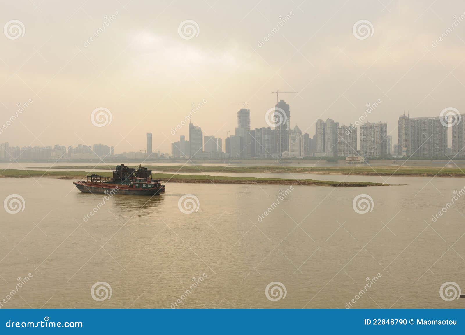 Smog Sunset Over the River, China Stock Photo - Image of island ...