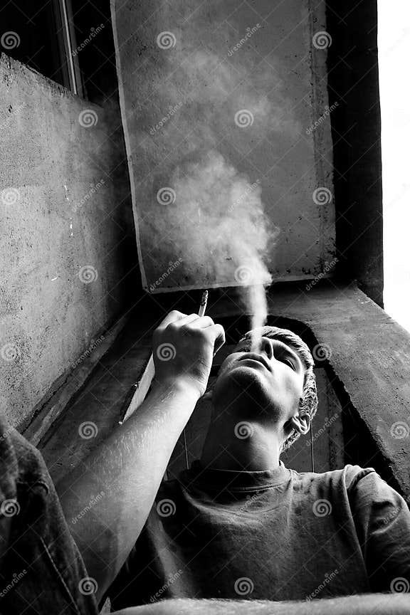 Smoke stock photo. Image of smoking, walls, balcony, blonde - 12742380