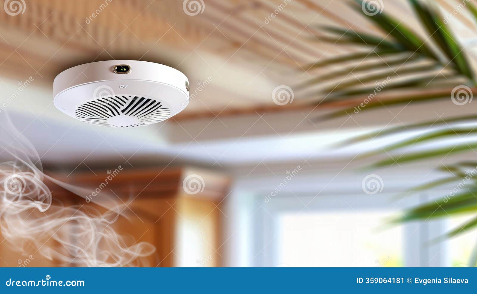 Smoke Alarm on Ceiling in Home Interior with Smoke Detected Stock ...