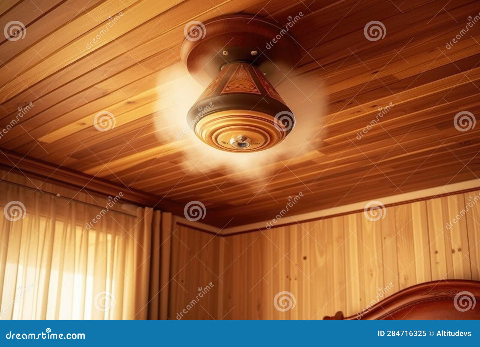 Smoke Alarm on a Wooden Ceiling, Interior Design Stock Illustration ...